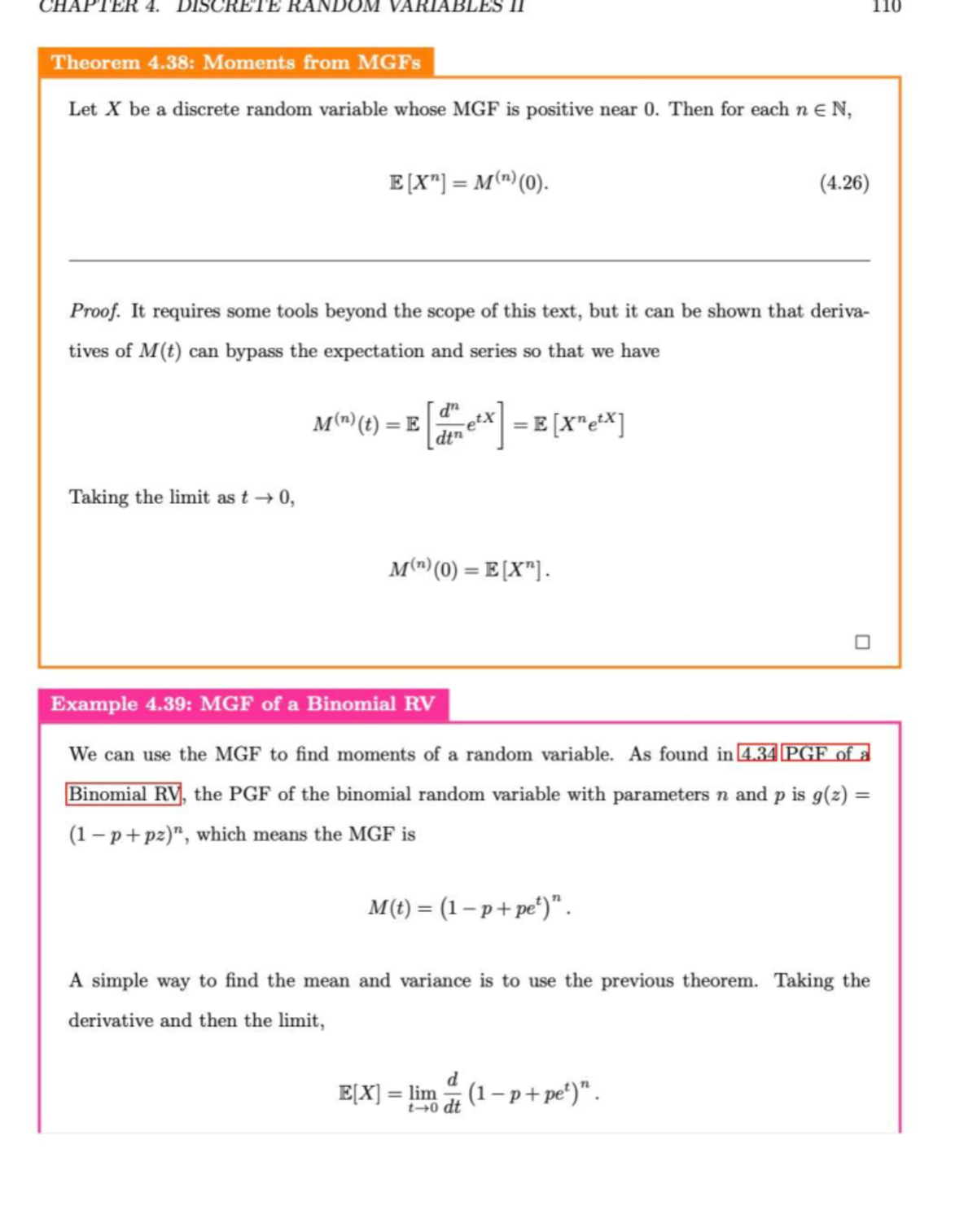 CHAPTER 4: DISCRETE RANDOM VARIABLES (IL 110) - Moments from MGFs - Studocu