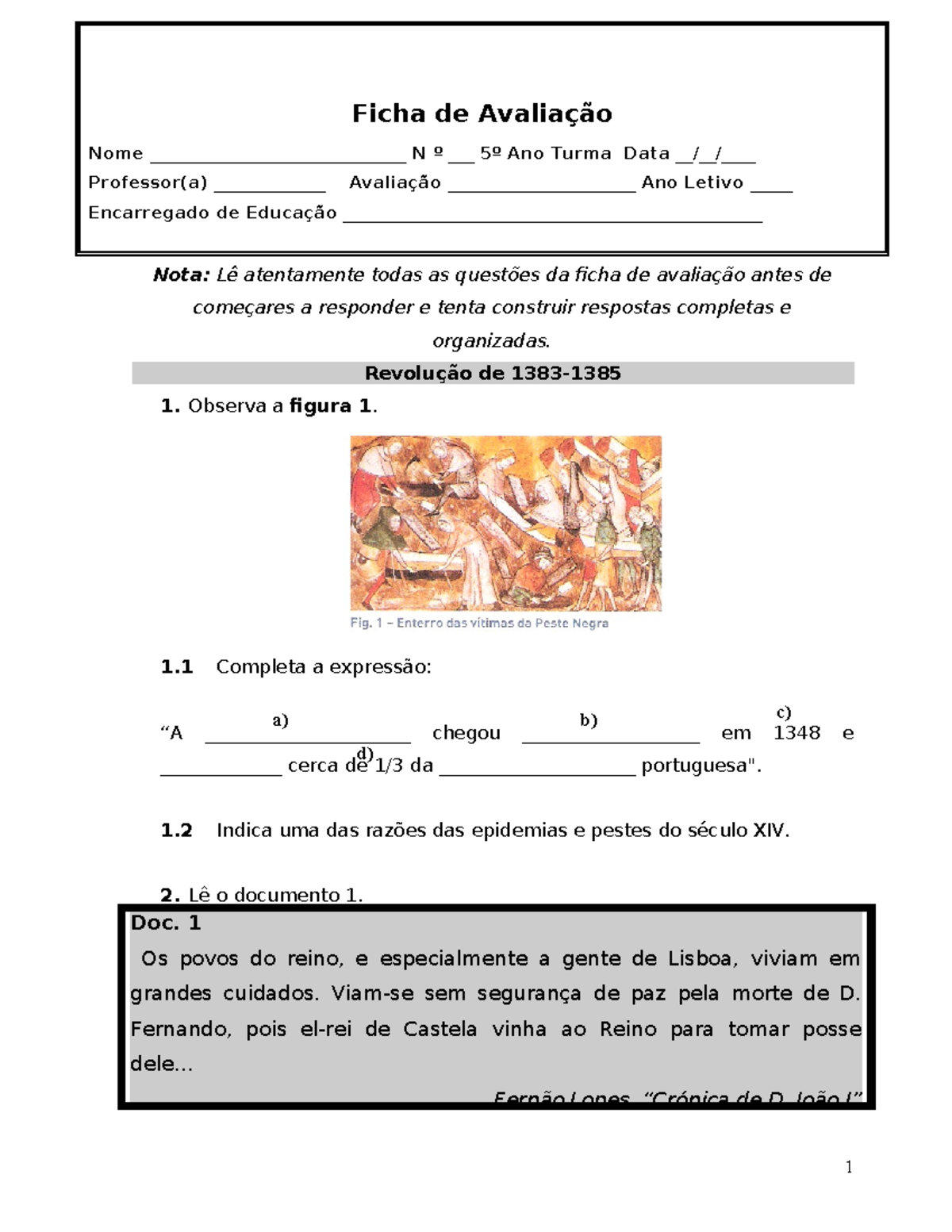 Teste 5º Ano HGP: Crise de 1383-85 e Expansão Portuguesa - Studocu