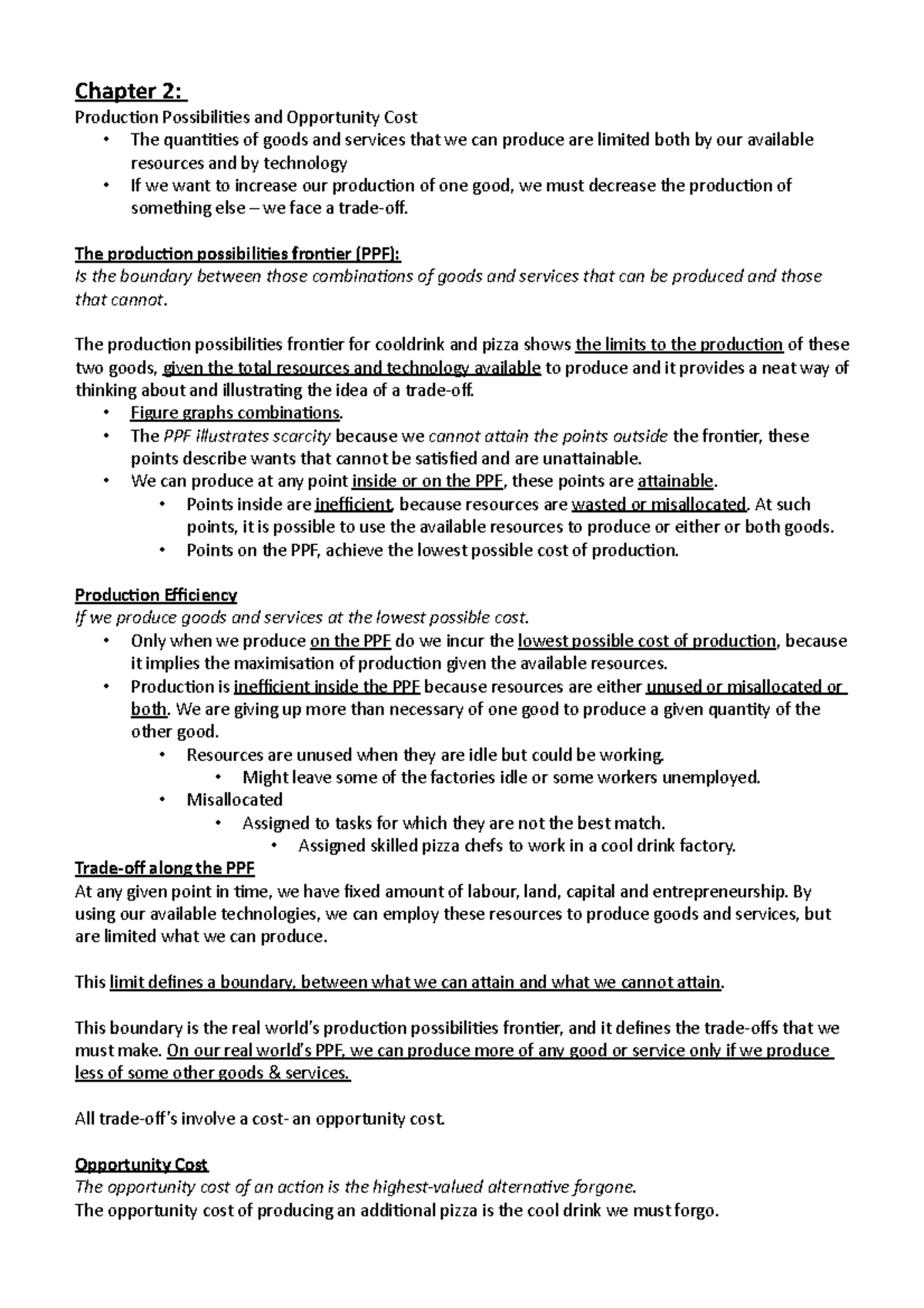 Economics Notes - Chapter 2: Production Possibilities and Opportunity ...