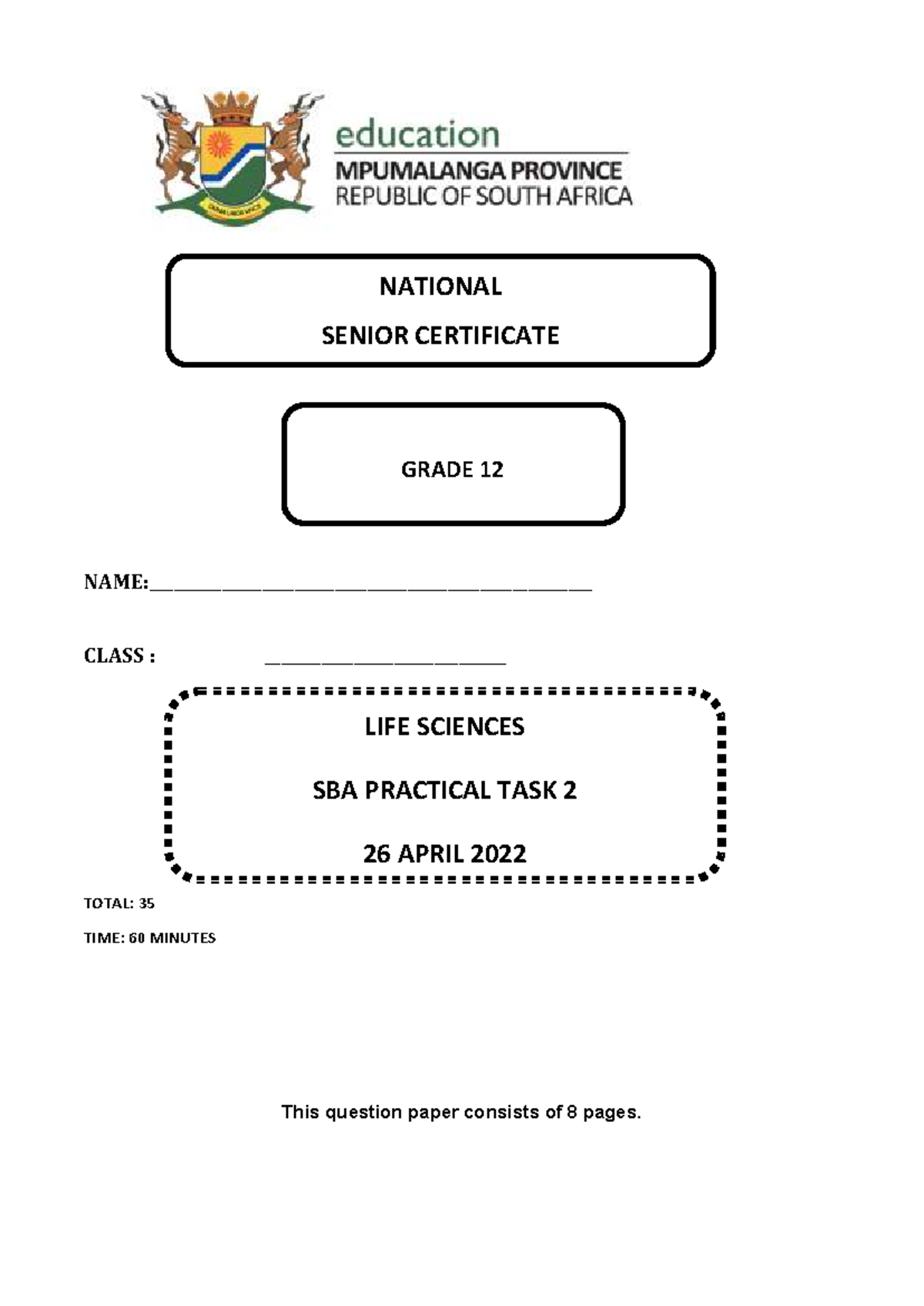 LFSC Gr 12 Life Sciences SBA Practical Task 2: Genetics Investigation ...