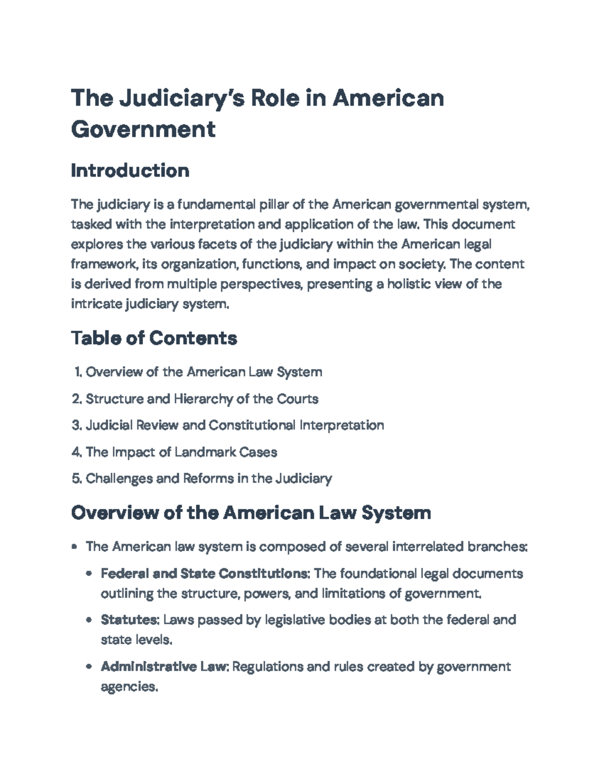 The Judiciary's Role in American Government: Structure & Challenges ...