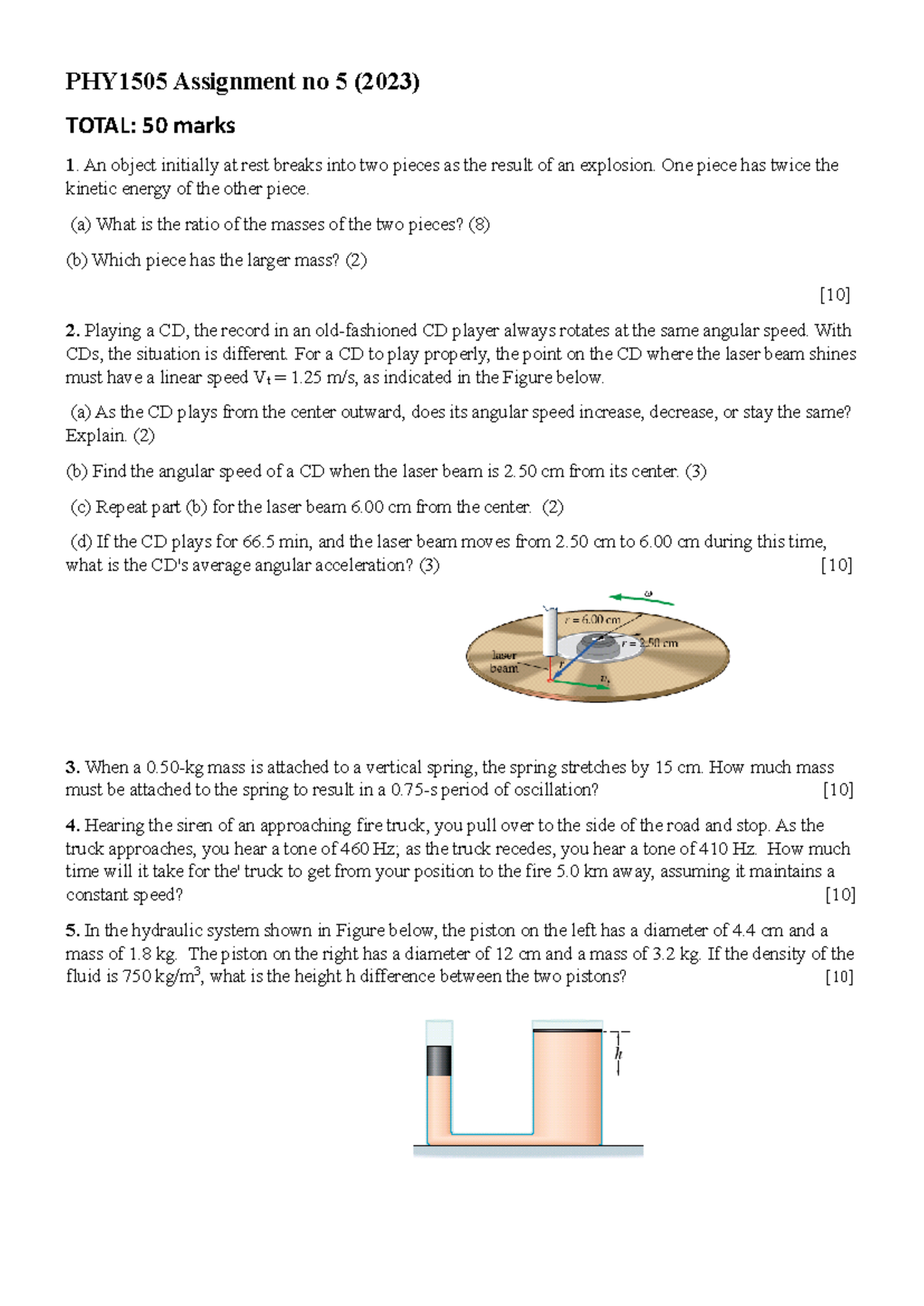PHY1505 Assignment No 5: Kinematics and Dynamics Problems (2023) - Studocu