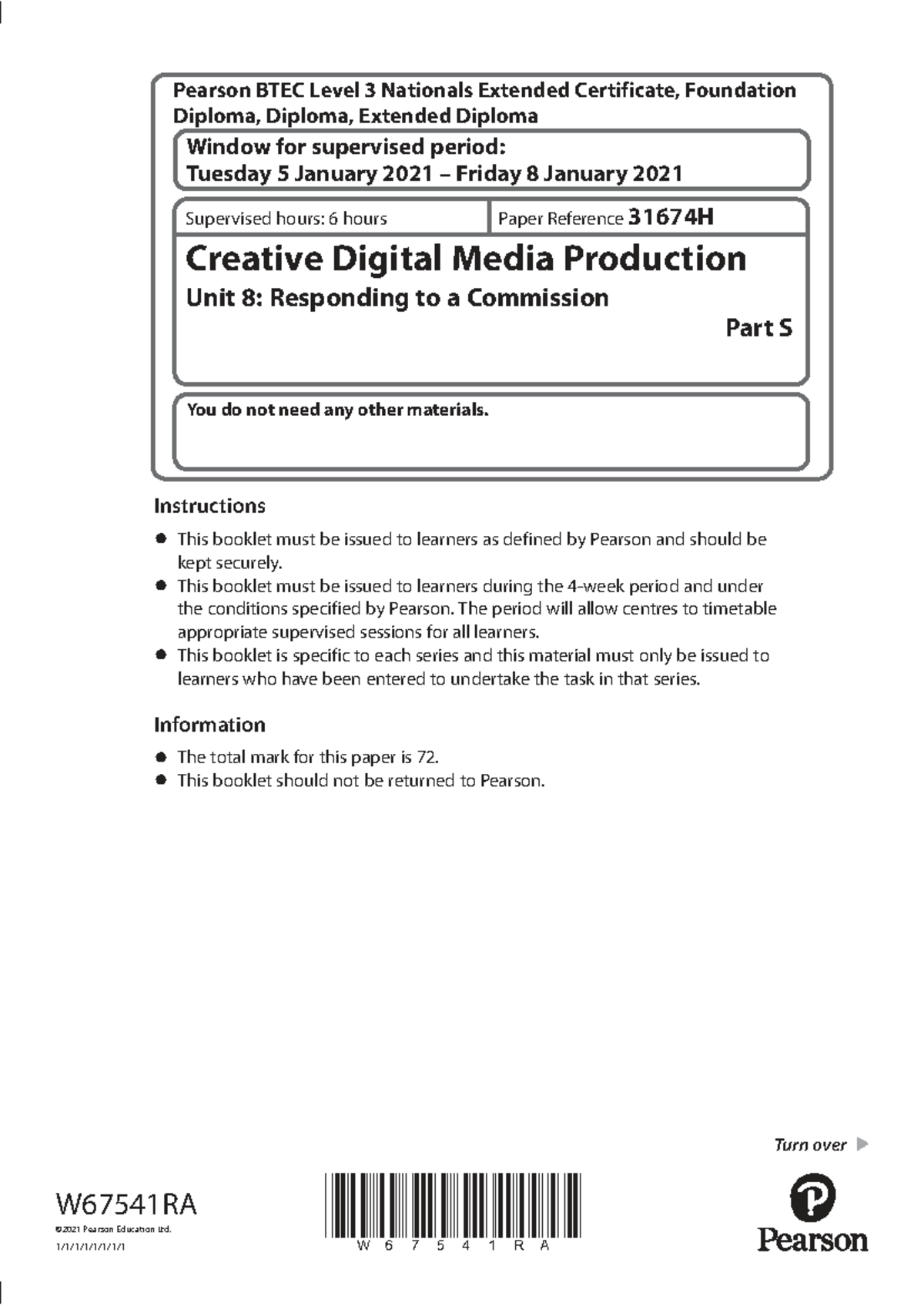 BTEC Level 3 Creative Digital Media Production Unit 8 Mock Task - Studocu