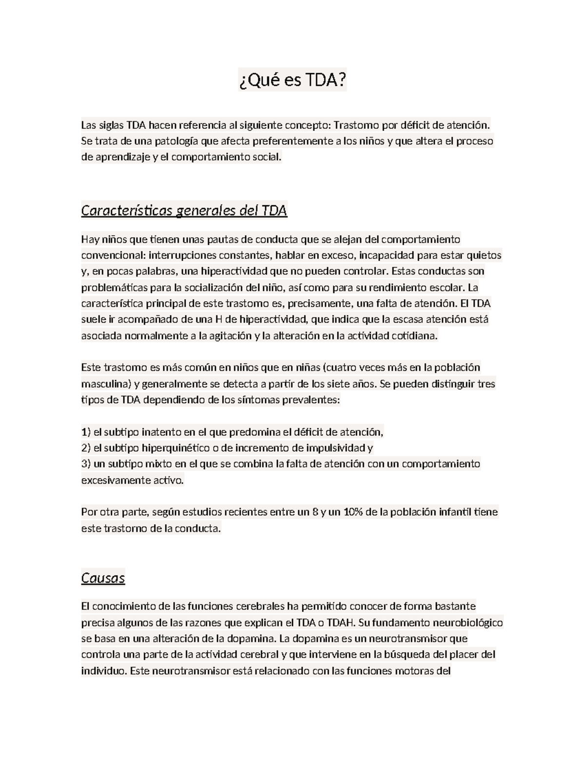 Qué es TDA - como identificar el TDA - ¿Qué es TDA? Las siglas TDA ...