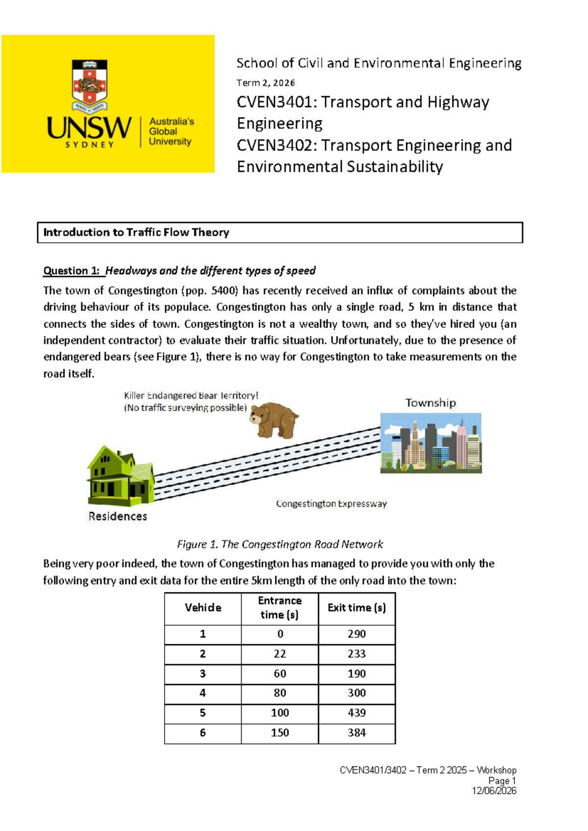 CVEN3401: Traffic Flow Theory Workshop Solutions - Term 2, 2026 - Studocu
