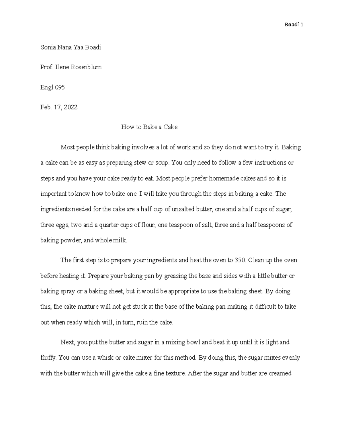 Engl 095: Step-by-Step Guide to Baking a Cake at Home - Studocu