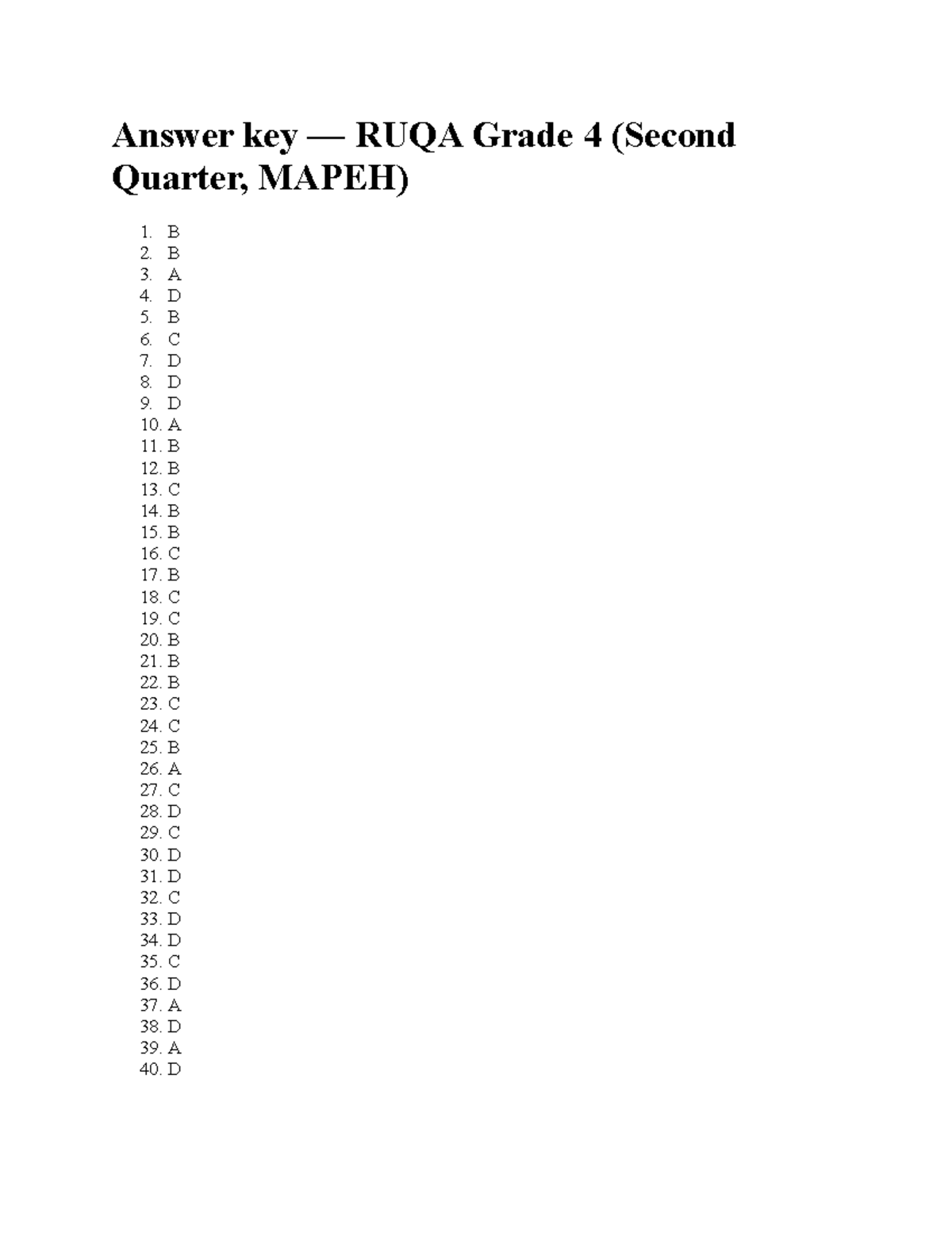 Mapeh-Answer-Key - MAPEH - Accountancy - Answer key — RUQA Grade 4 ...