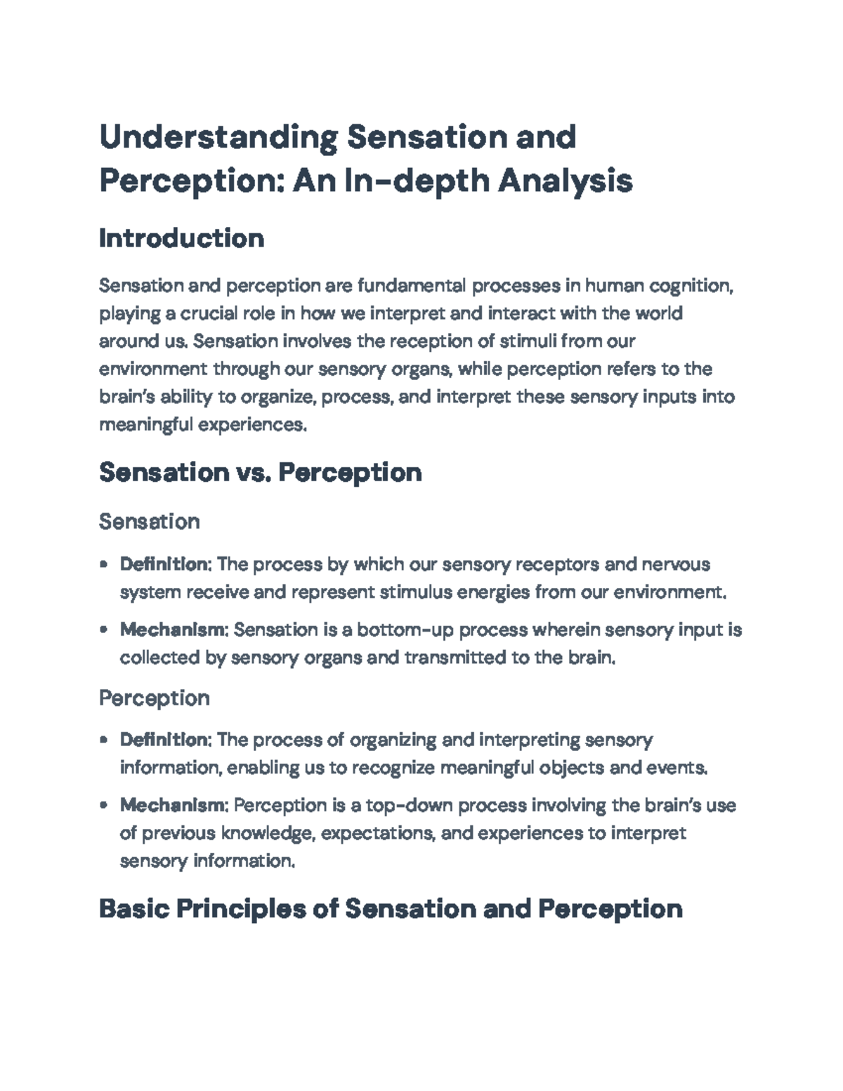 Understanding Sensation and Perception: Key Concepts and Theories ...