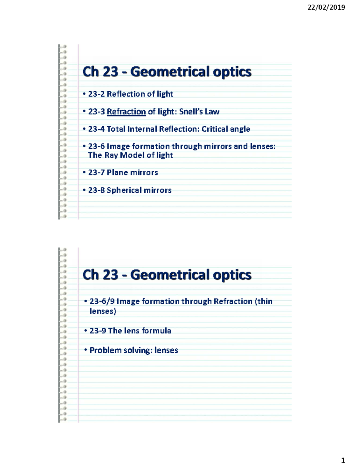 Ch 23 Optics: Reflection, refraction, and image formation techniques ...