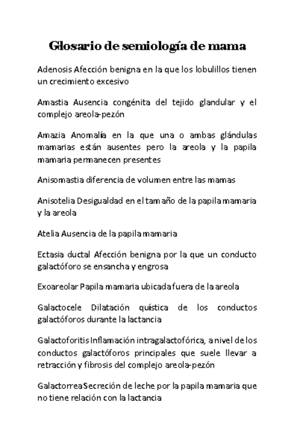 Glosario de Semiología Genitourinaria y Mamaria (GINE 101) - Studocu