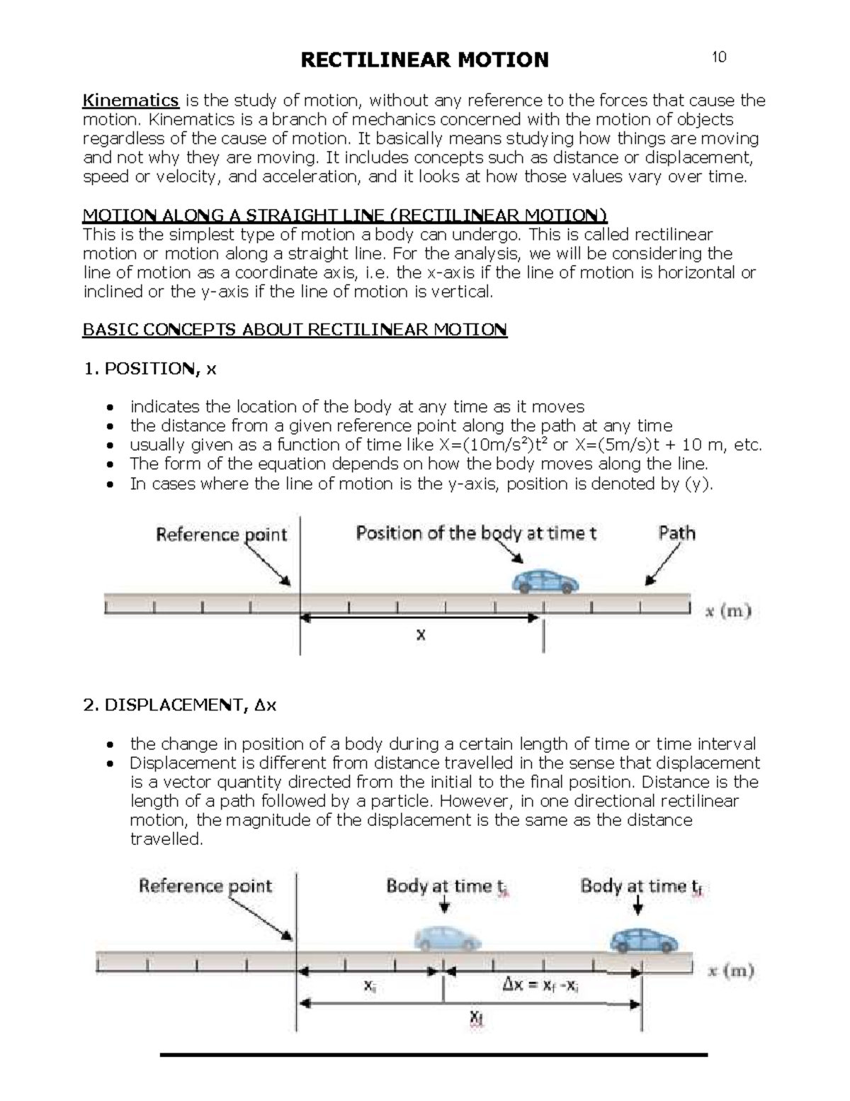 RECTILINEAR MOTION 10: Understanding Kinematics and Motion Concepts ...