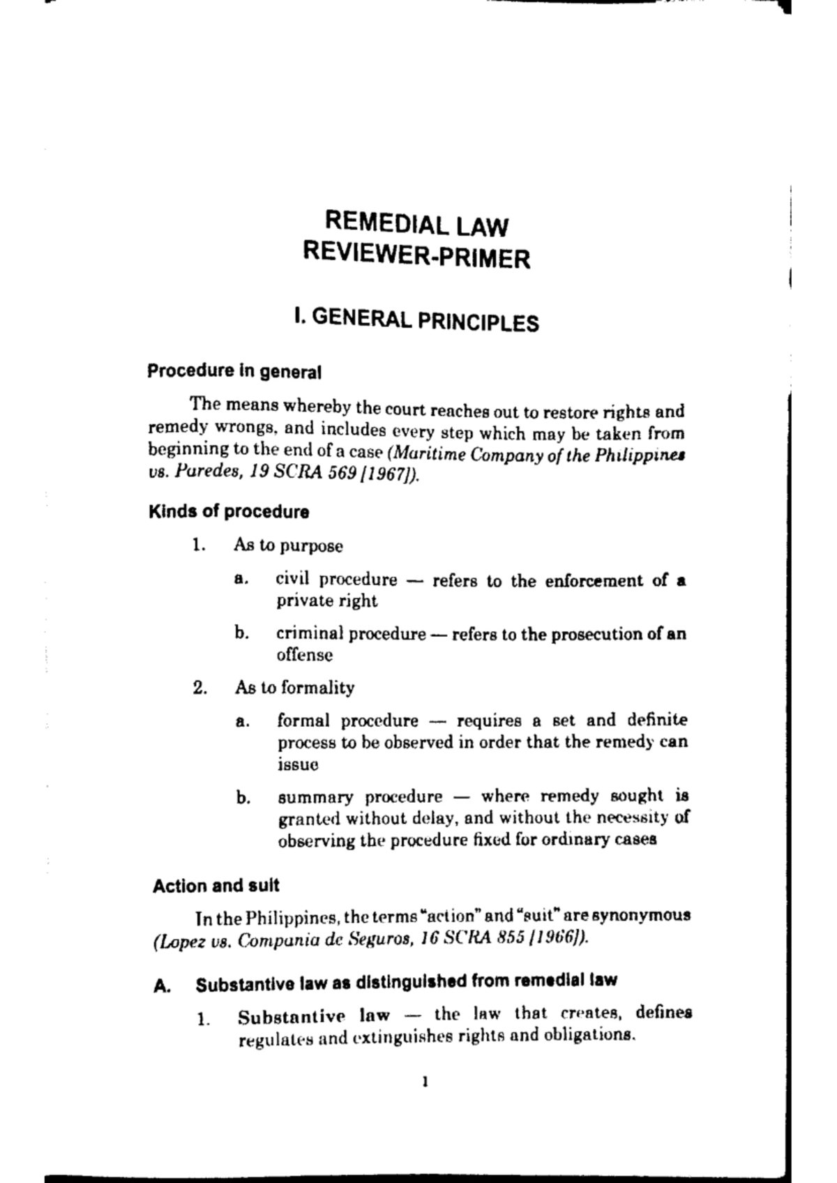 REMEDIAL LAW I: GENERAL PRINCIPLES & PROCEDURES REVIEWER - Studocu