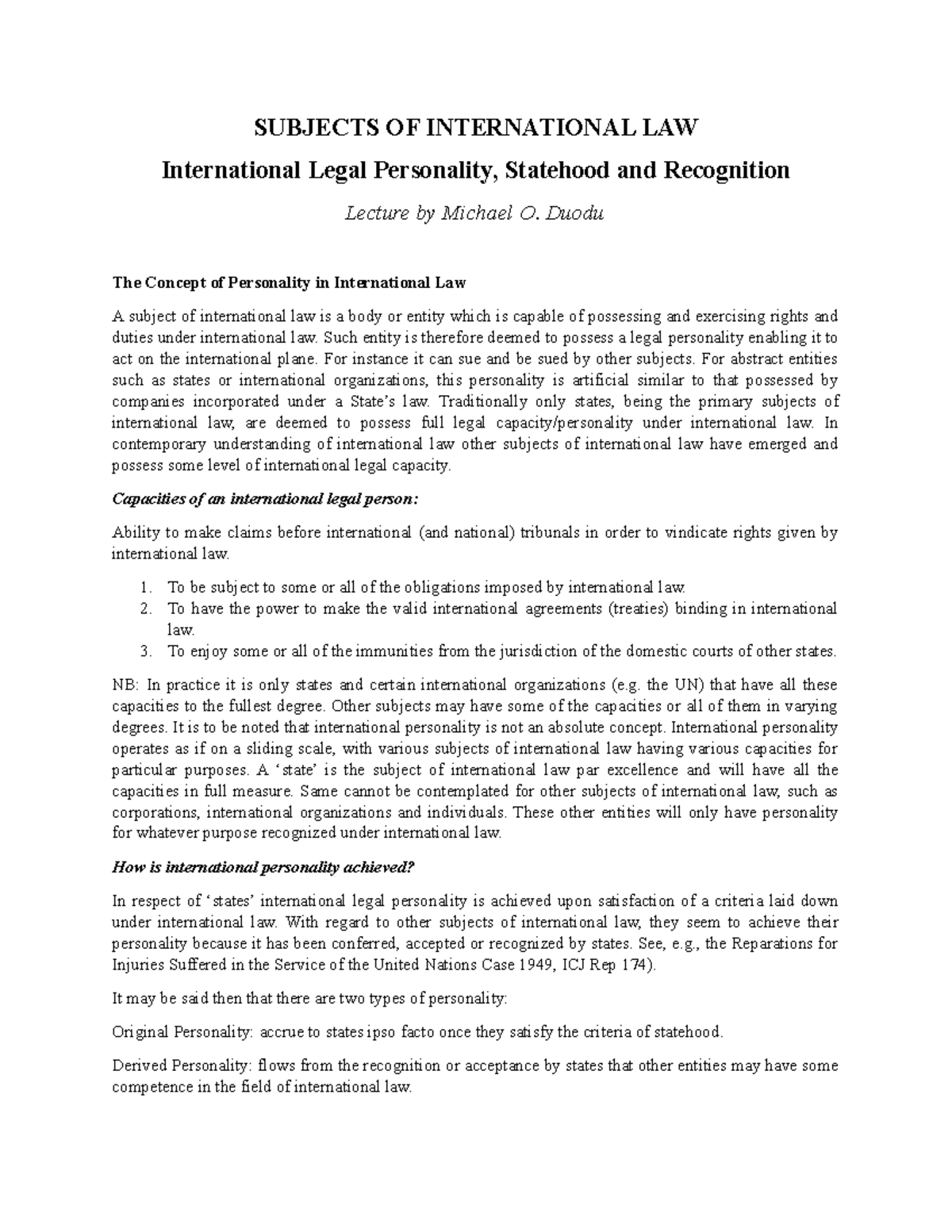 Subjects of International Law: Legal Personality & Statehood Overview ...