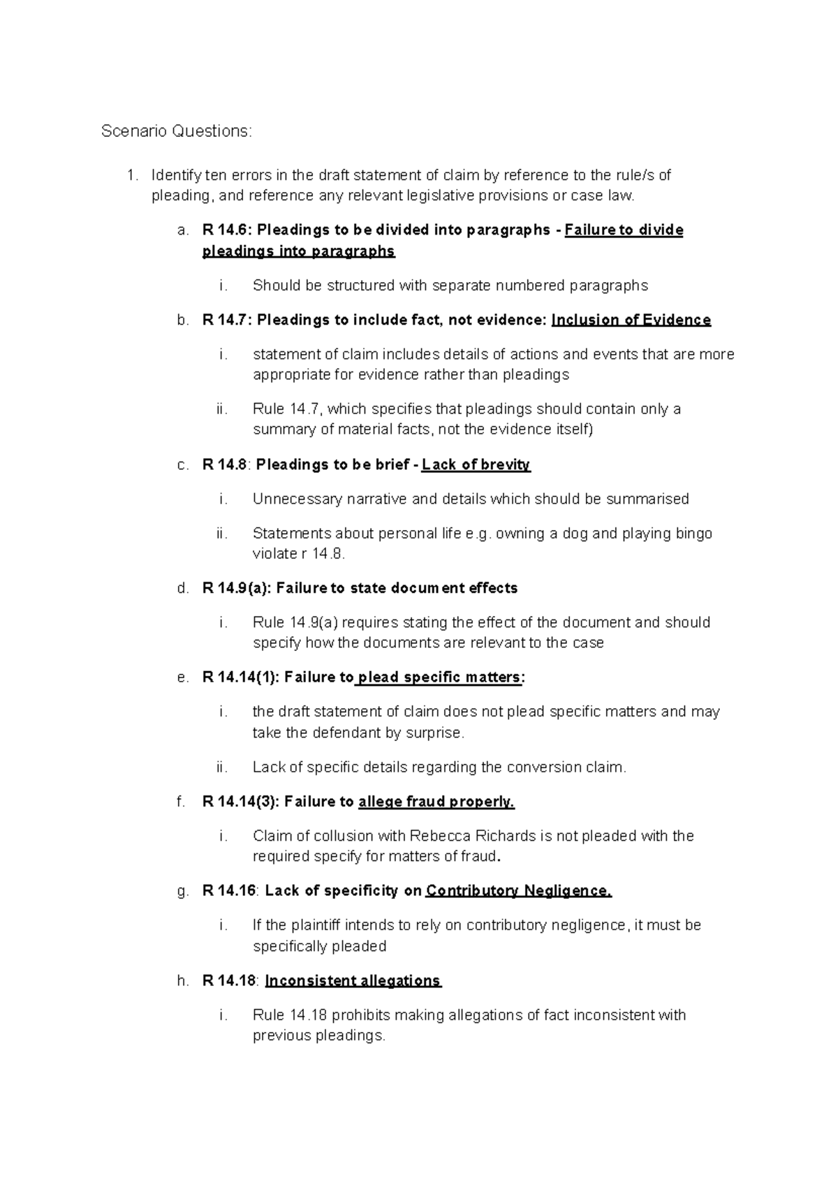 cp - Scenario Questions: Identify ten errors in the draft statement of ...