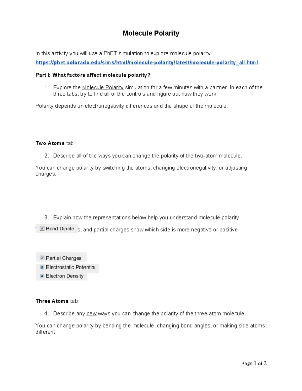 Molecule Polarity Activity: Exploring Factors and Changes - Studocu