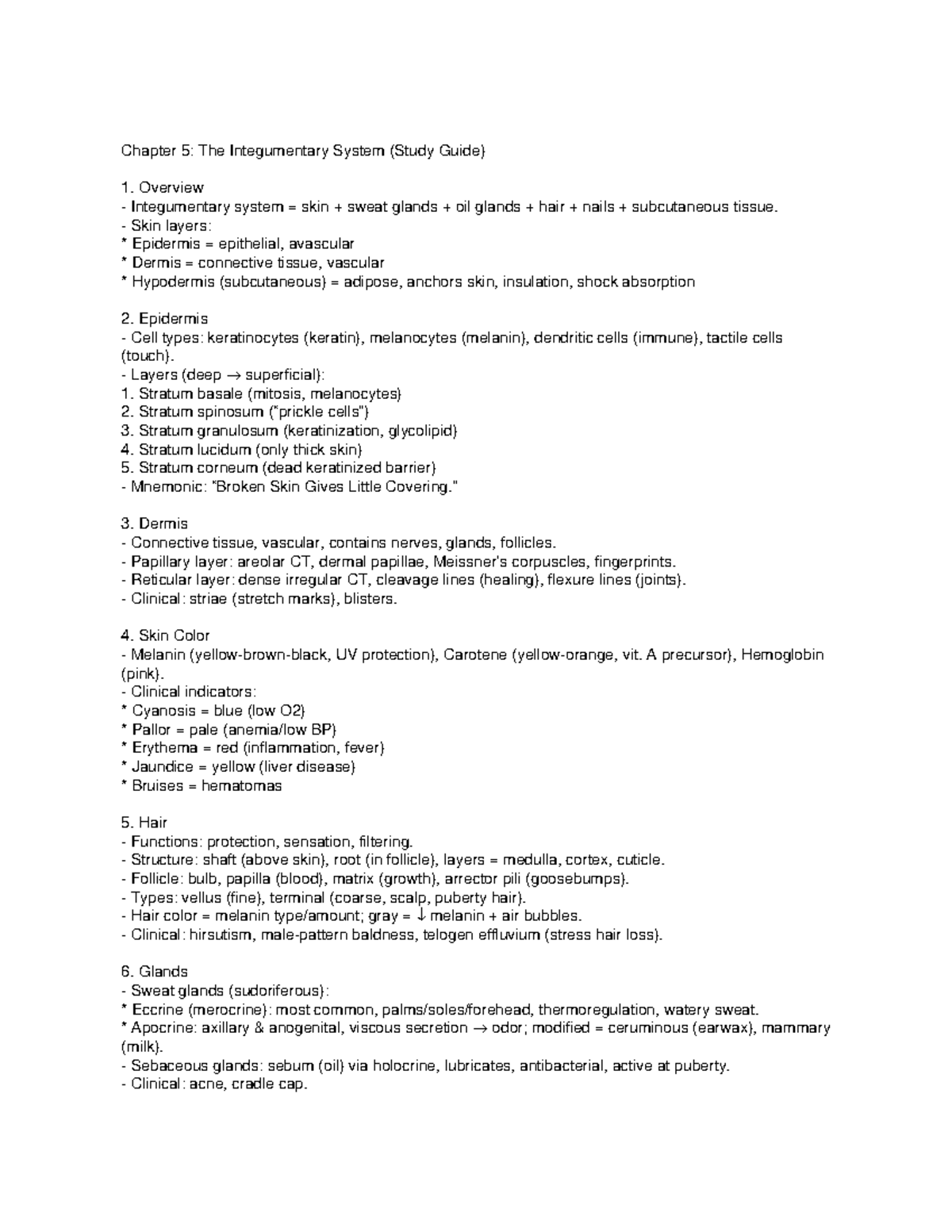 Chapter 5: Integumentary System Study Guide (Final Exam) - Studocu