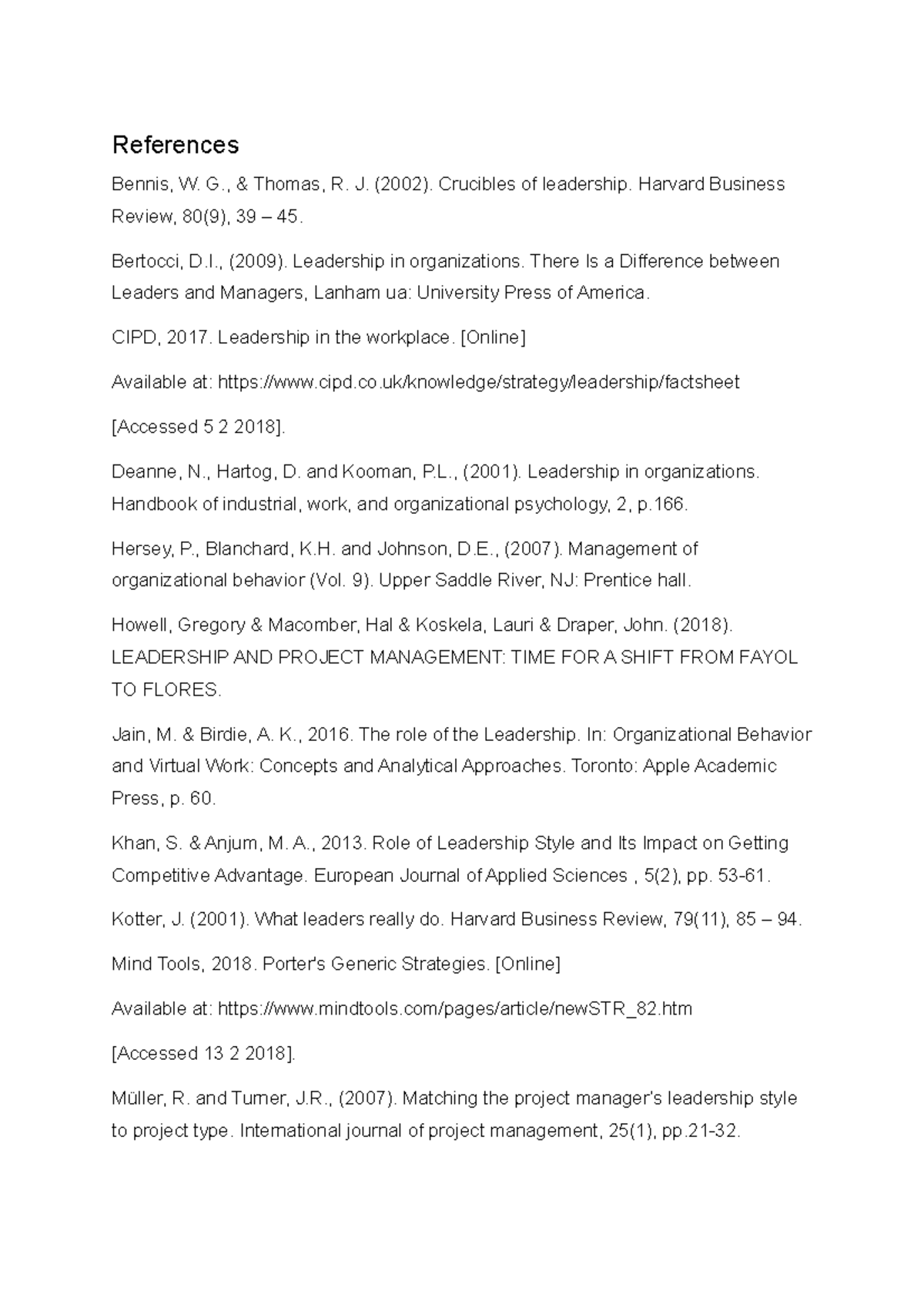 Leadership Assignment Reference List (Course Code: LDR101) - Studocu