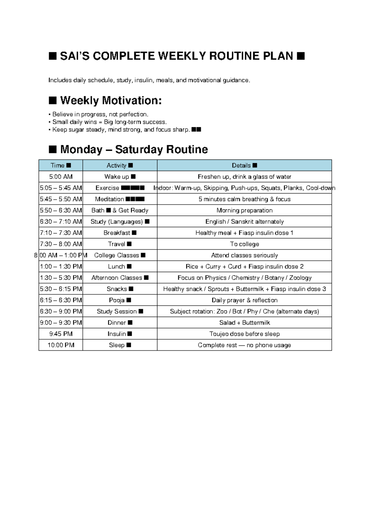 Weekly Routine Plan: Daily Schedule, Study, Meals & Motivation - Studocu