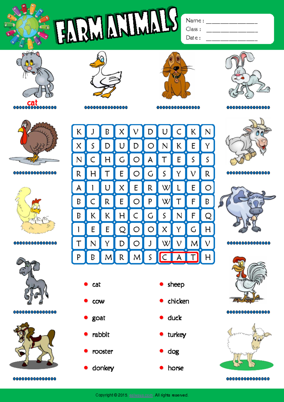 Farm Animals ESL Vocabulary Word Search Worksheet - Studocu