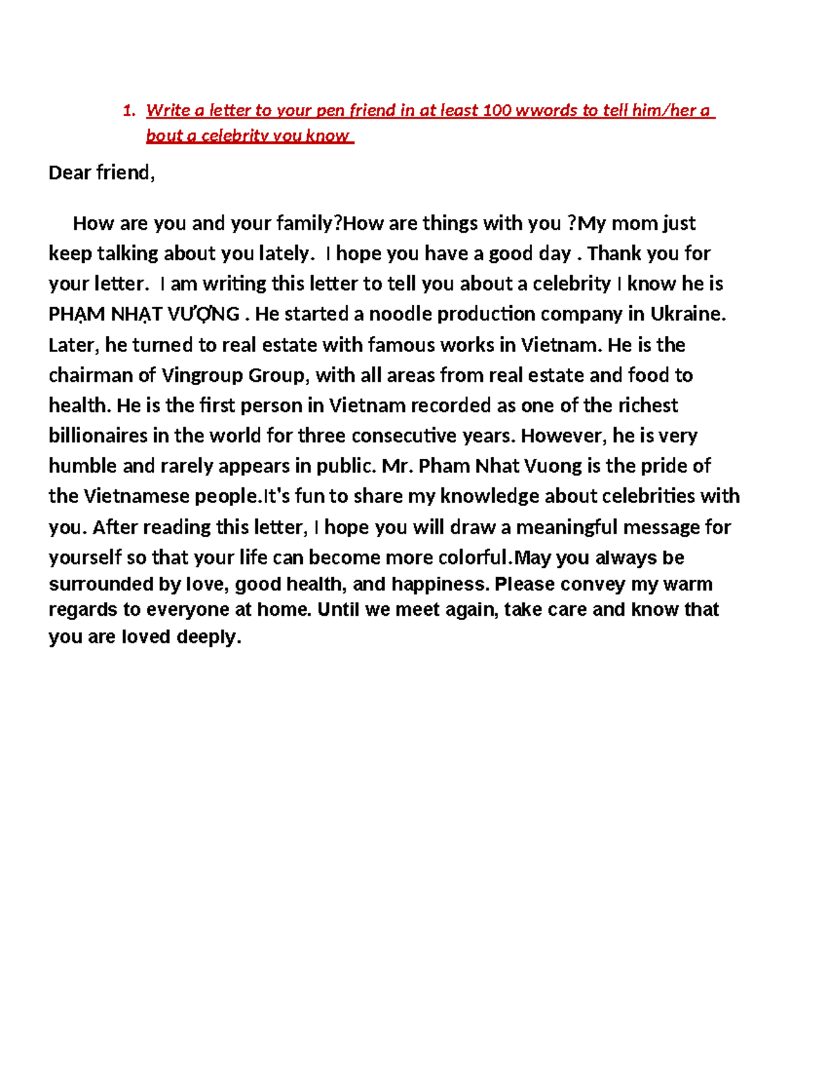 English Writing: Letters to Pen Friends About Celebrities and More ...