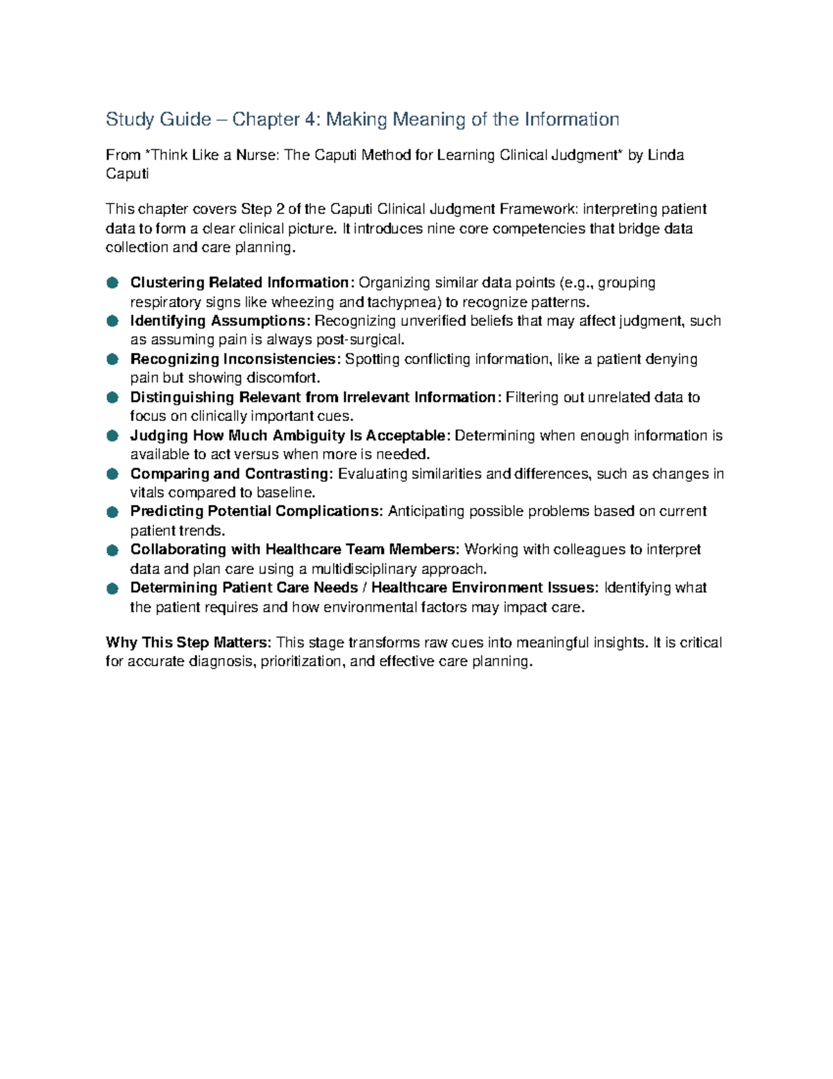 Chapter 4 Study Guide: Interpreting Patient Data in Caputi Method - Studocu