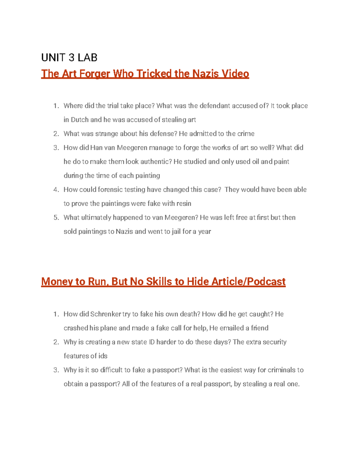 UNIT 3 LAB: Art Forgery and Identity Deception Insights - Studocu