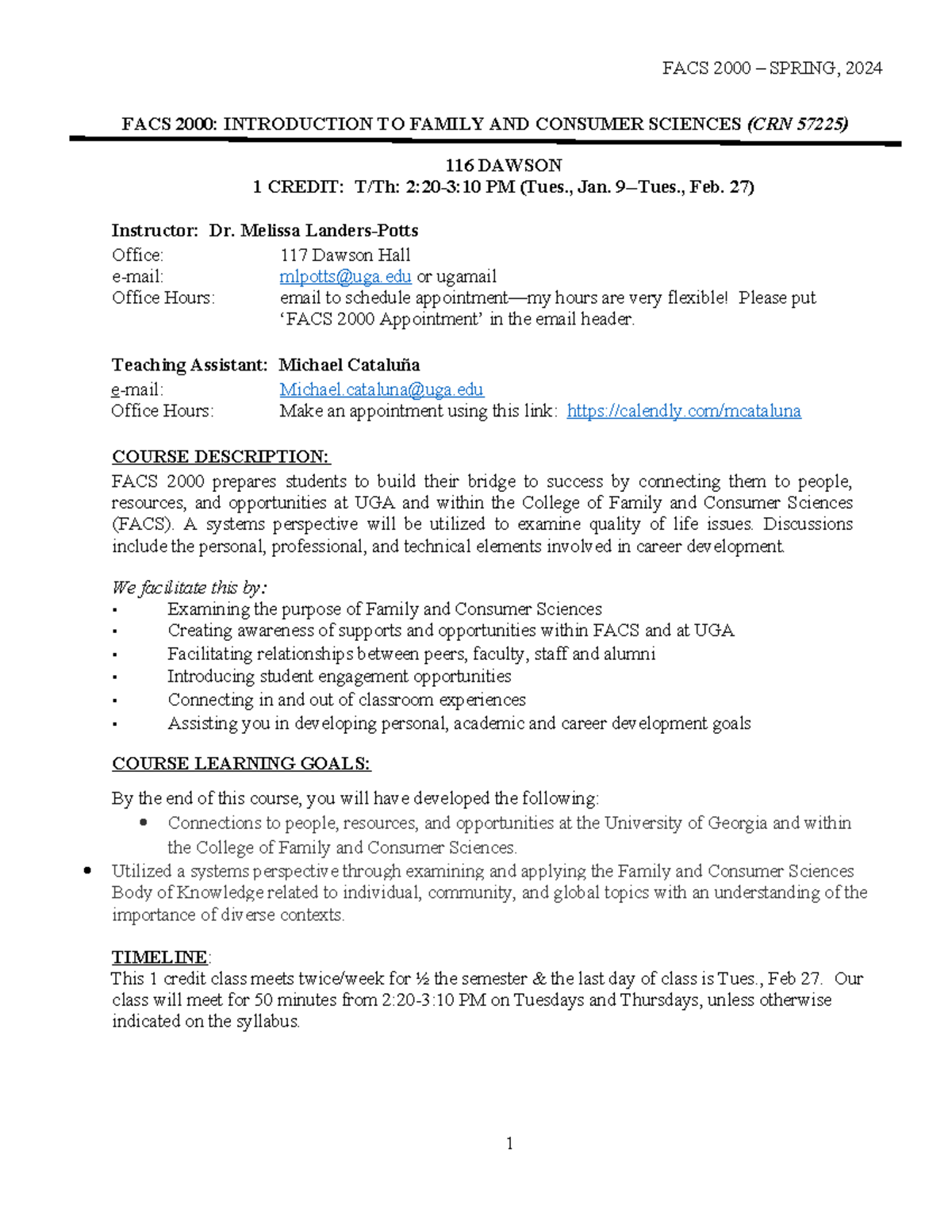 FACS 2000 Syllabus & Schedule for Spring 2024 - Intro to Family ...