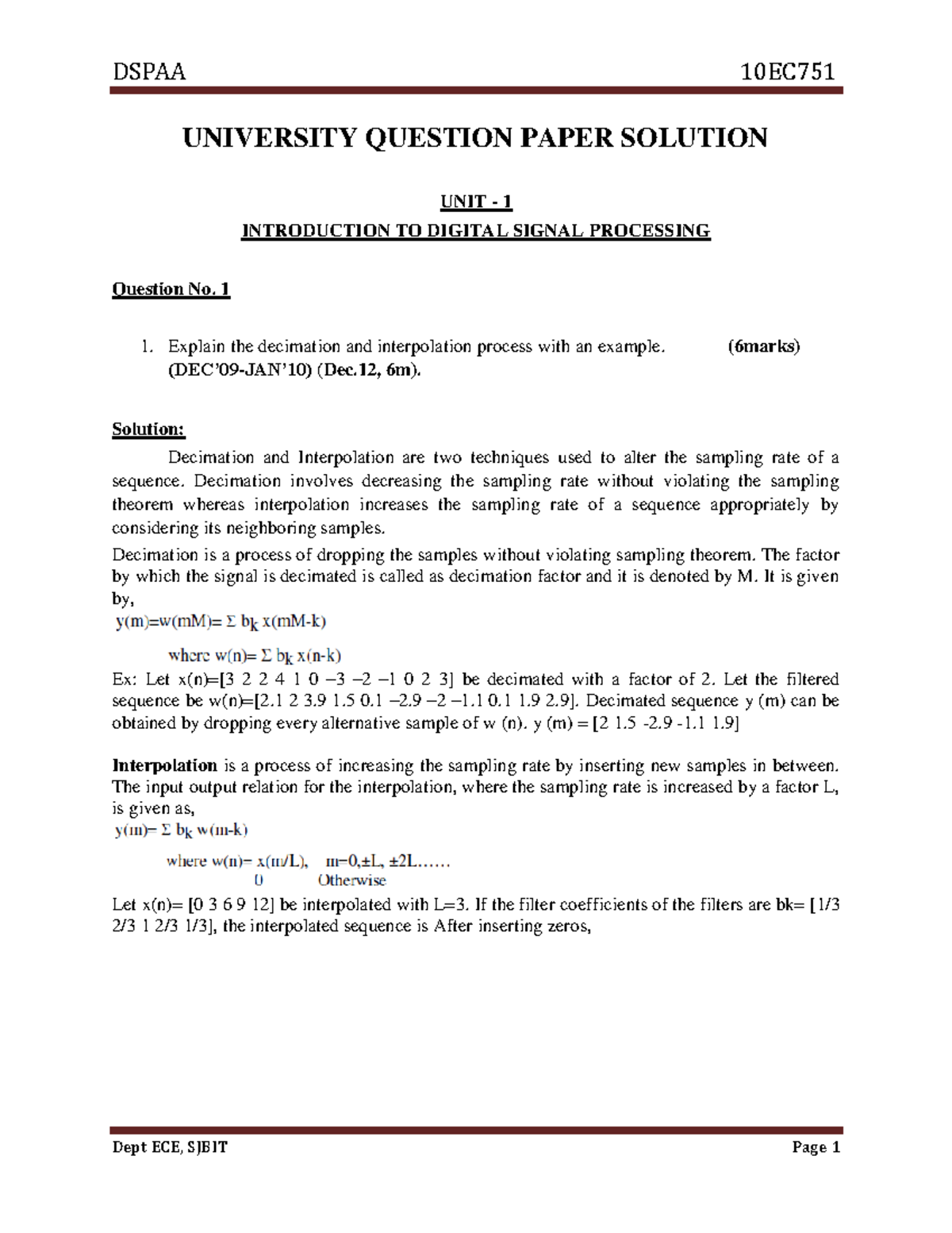 Ece-vii-dsp-algorithms-architecture-10ec751-solution - UNIVERSITY ...