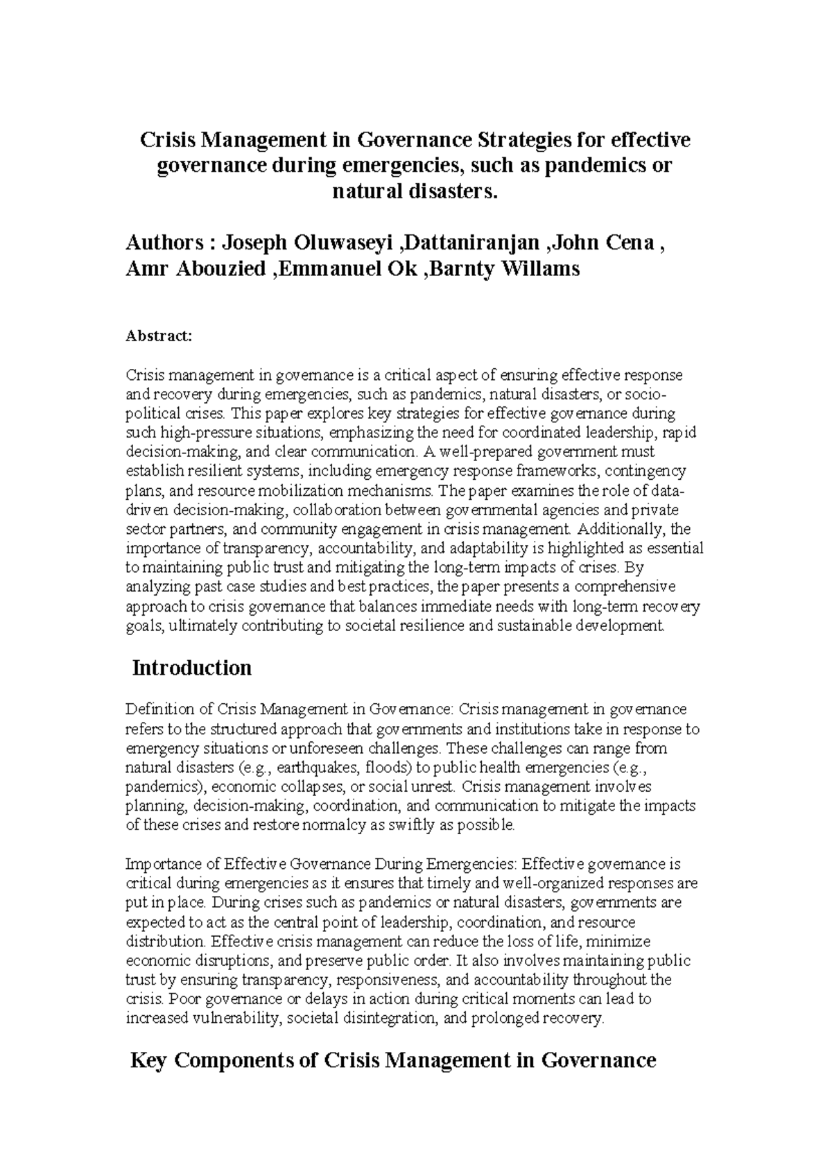 Crisis Management in Governance: Strategies for Effective Response (GOV ...