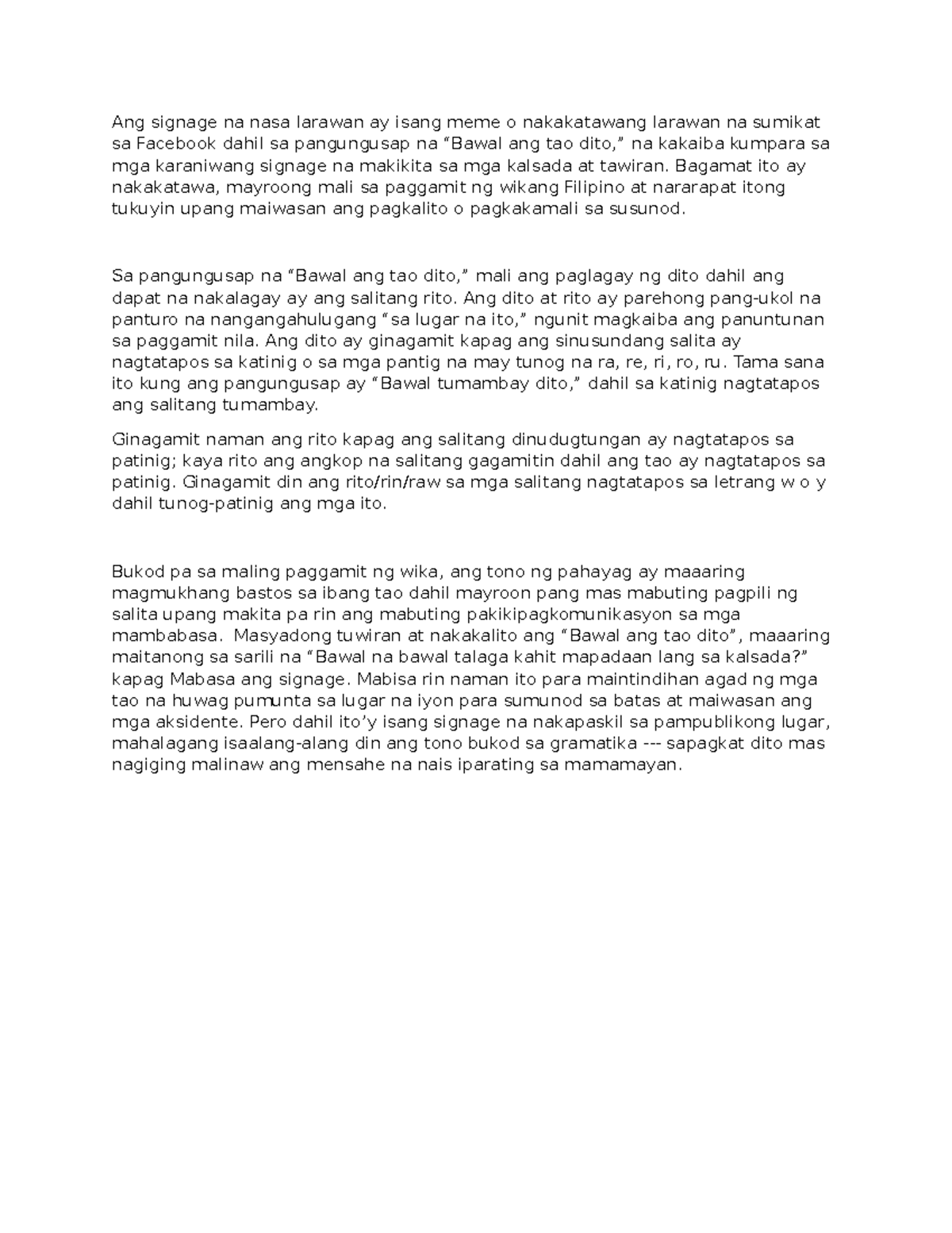 Pagsusuri sa Meme Signage: Wastong Paggamit ng Dito at Rito - Studocu