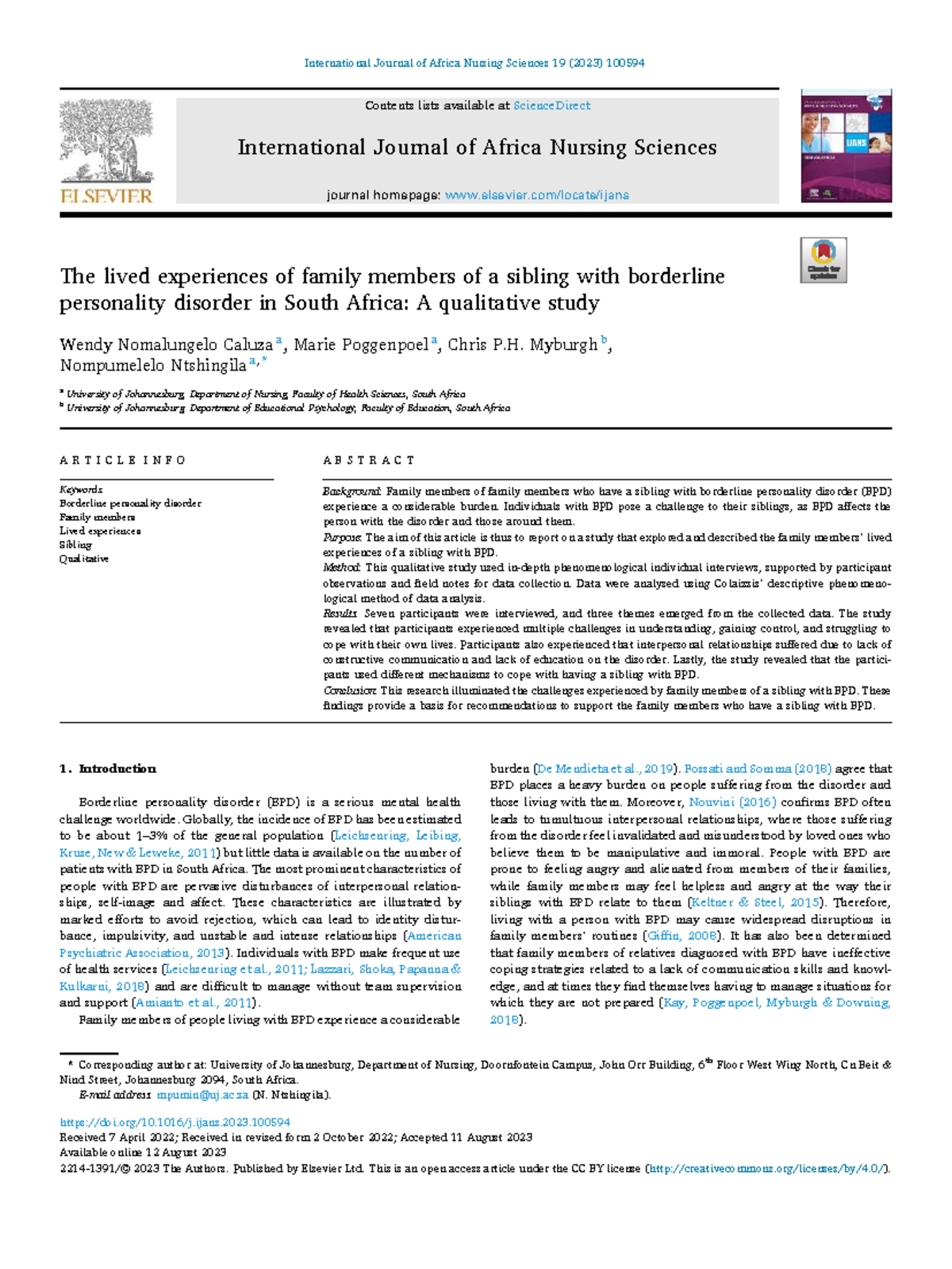 Caluza 2023: Family Experiences of Siblings with Borderline Personality ...