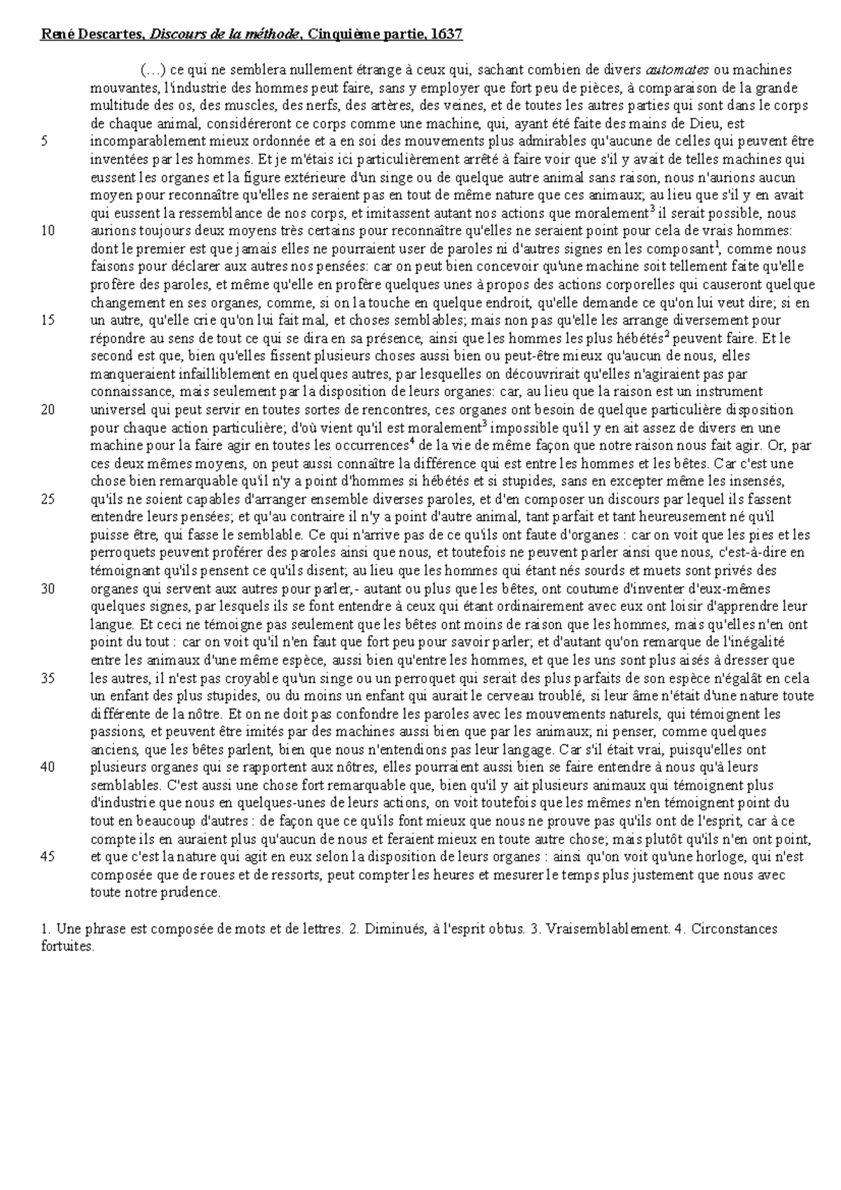 Animal-Machine: Analyse de Descartes dans le Discours de la Méthode ...