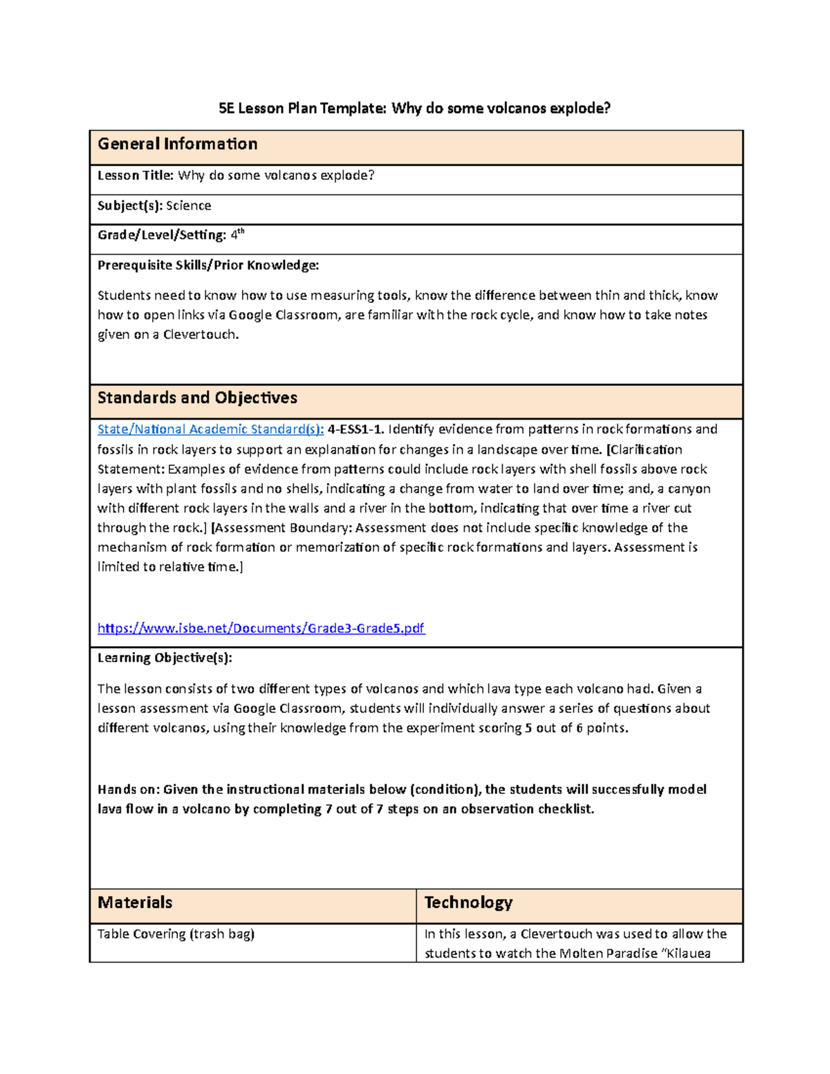 Task 1 - 5E Lesson Plan: Understanding Volcanic Eruptions in Science ...