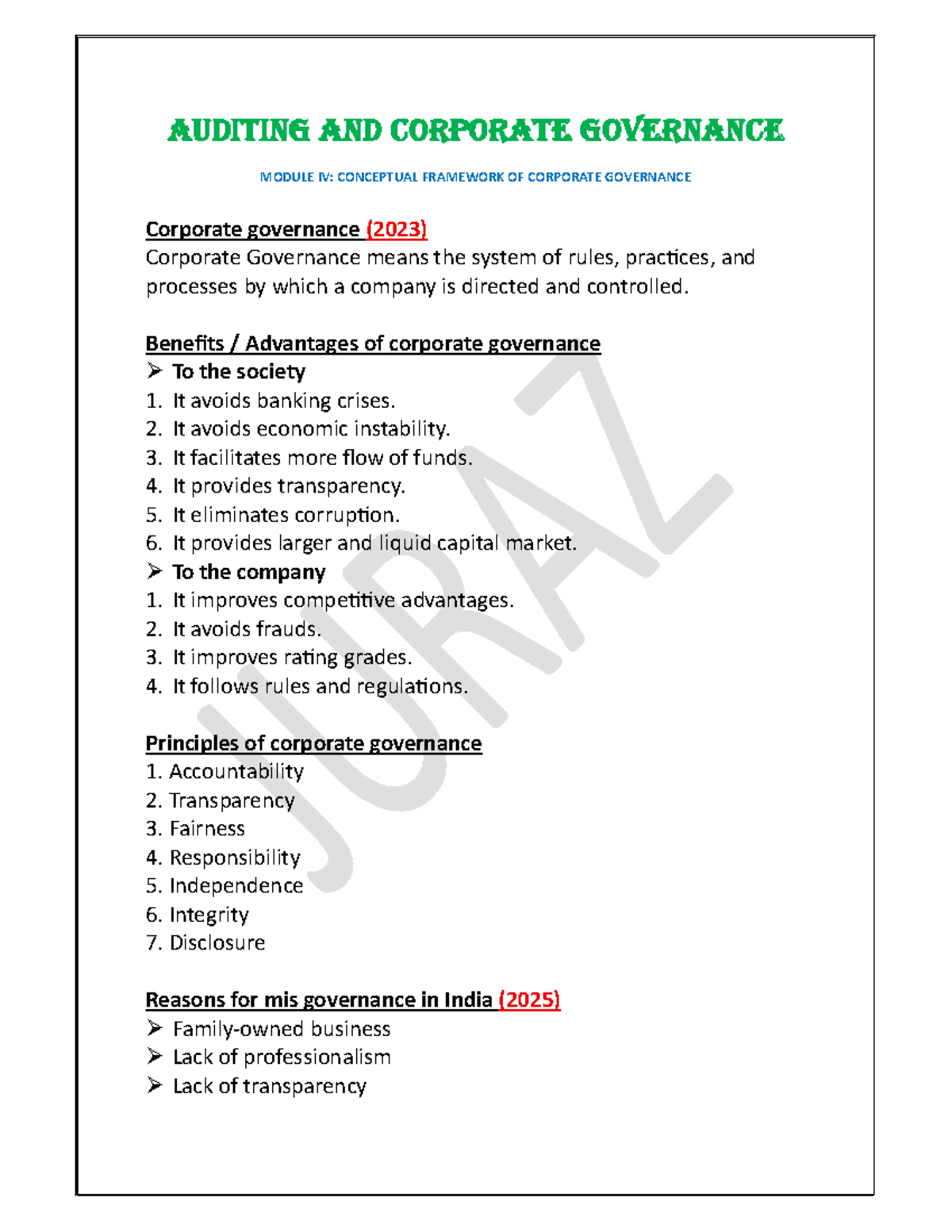 AUDITING AND CORPORATE GOVERNANCE MODULE IV: CONCEPTUAL FRAMEWORK - Studocu