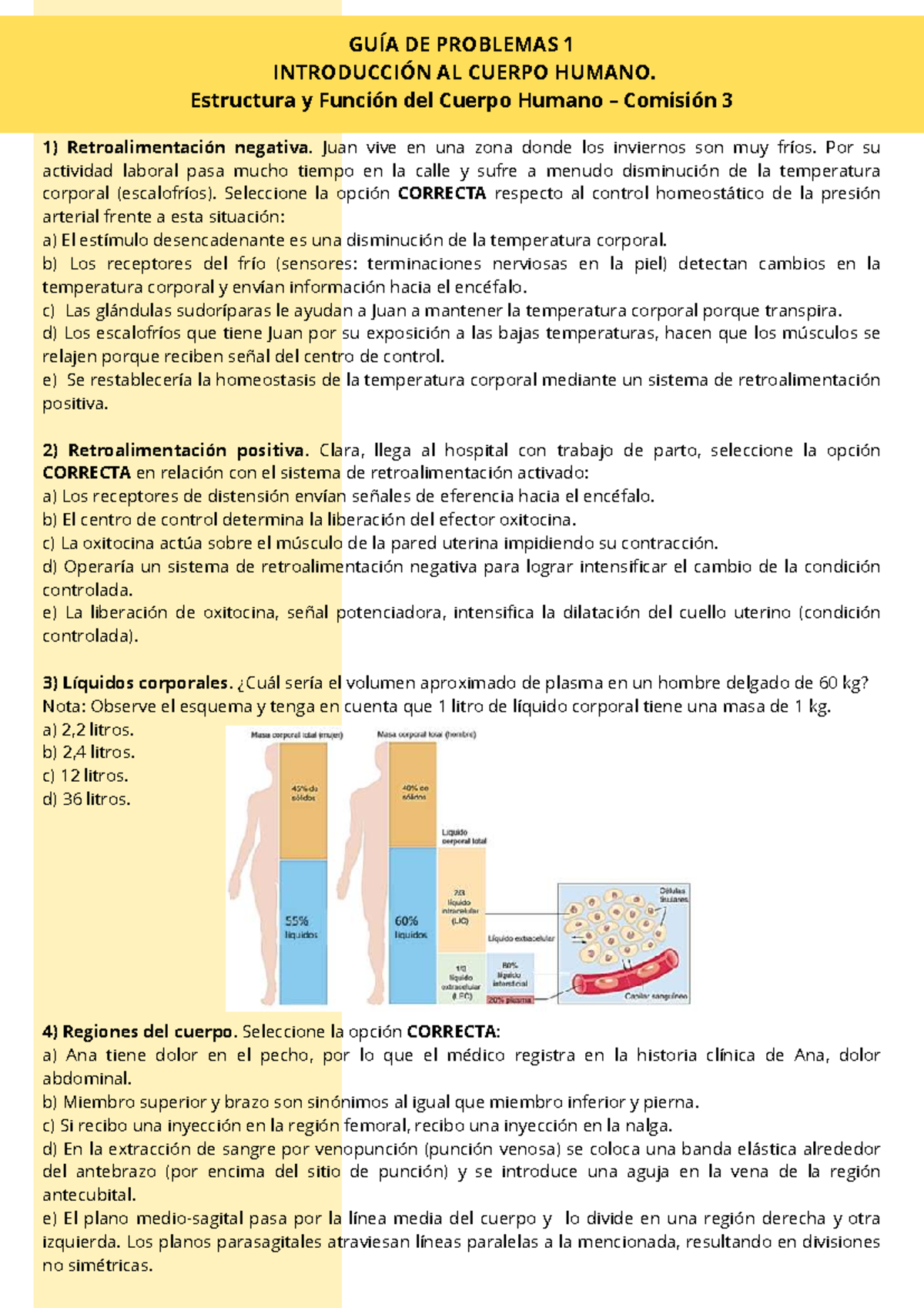 GUÍA DE PROBLEMAS N° 1: INTRODUCCIÓN AL CUERPO HUMANO - Studocu