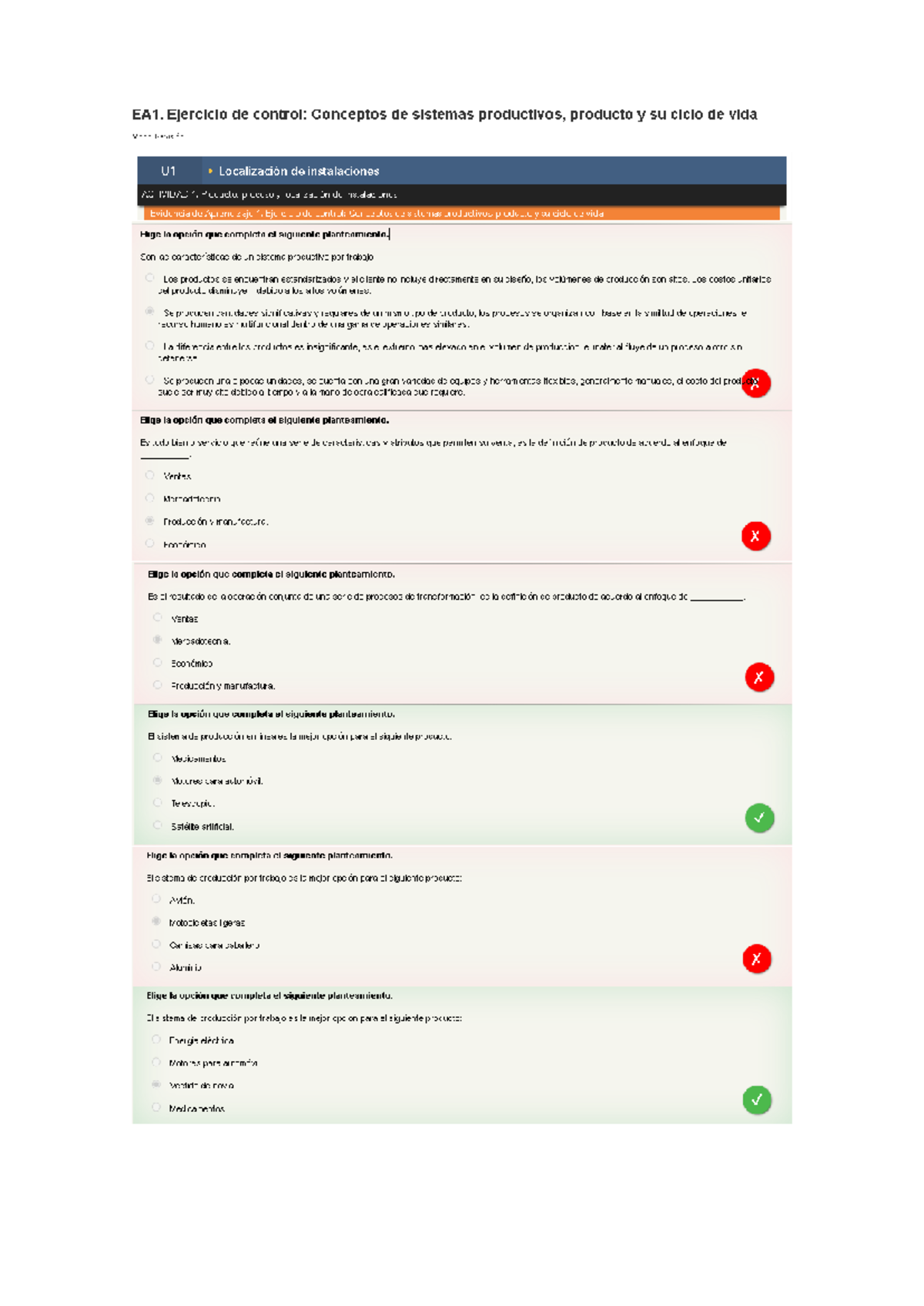 EA1. Ejercicio de Control: Sistemas Productivos y Ciclo de Vida - Studocu