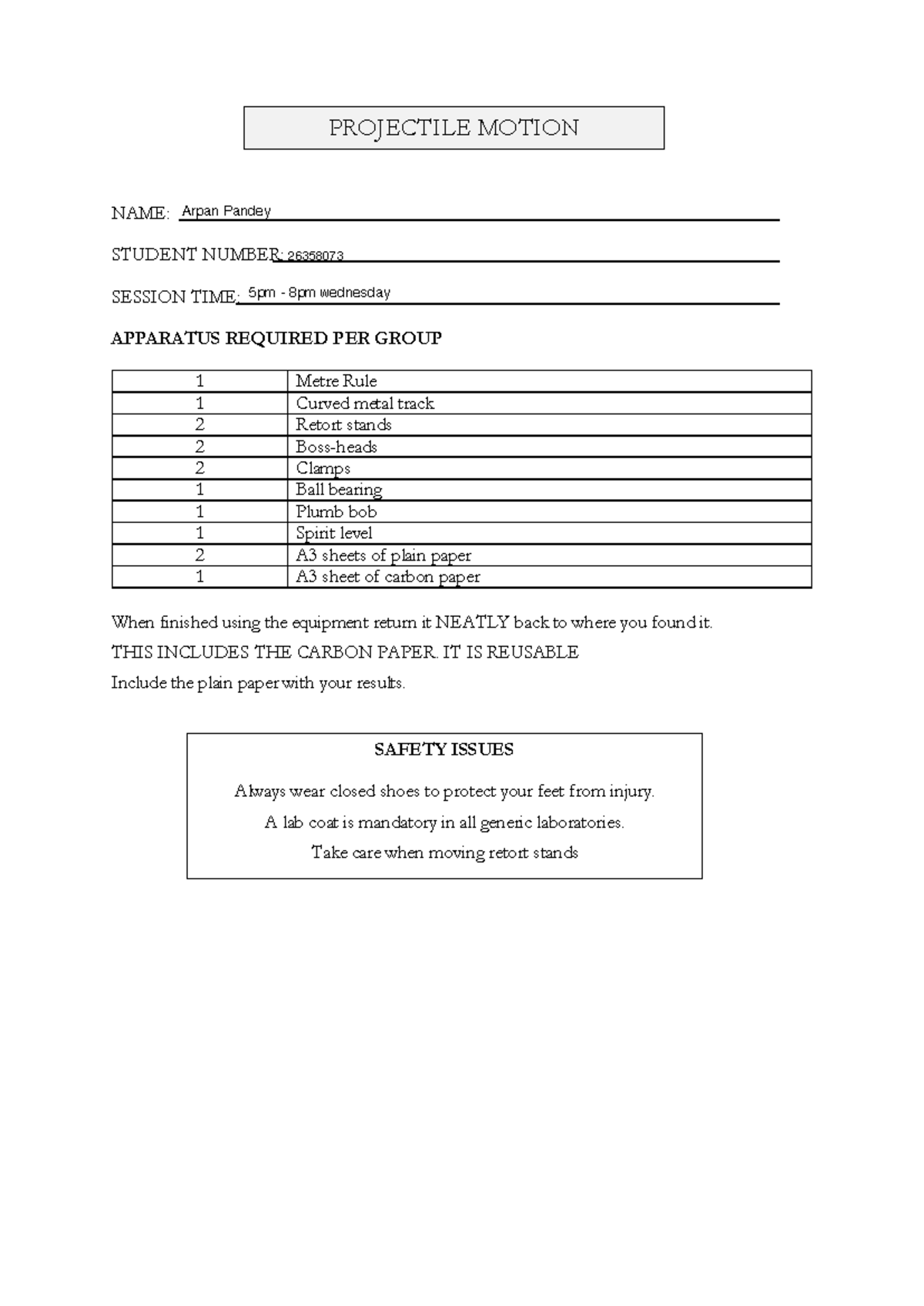 Lab 2 Notes: Projectile Motion Experiment (2025-1) - Studocu