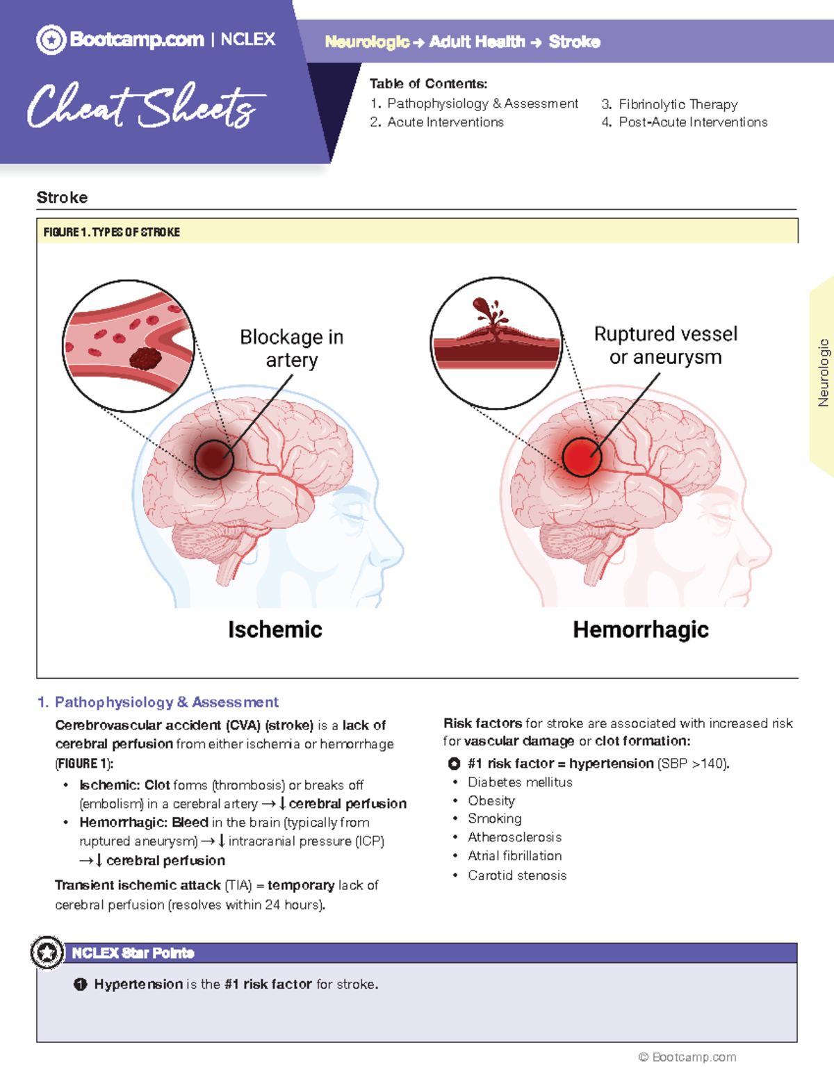 Stroke Cheat Sheet: Types, Interventions & Post-Acute Care - Studocu
