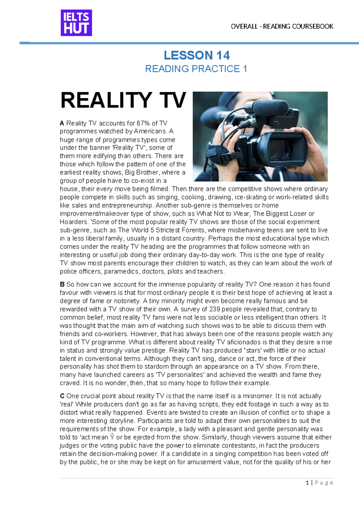 Lesson 14 - Homework 1: Examining Reality TV and Its Impacts - Studocu