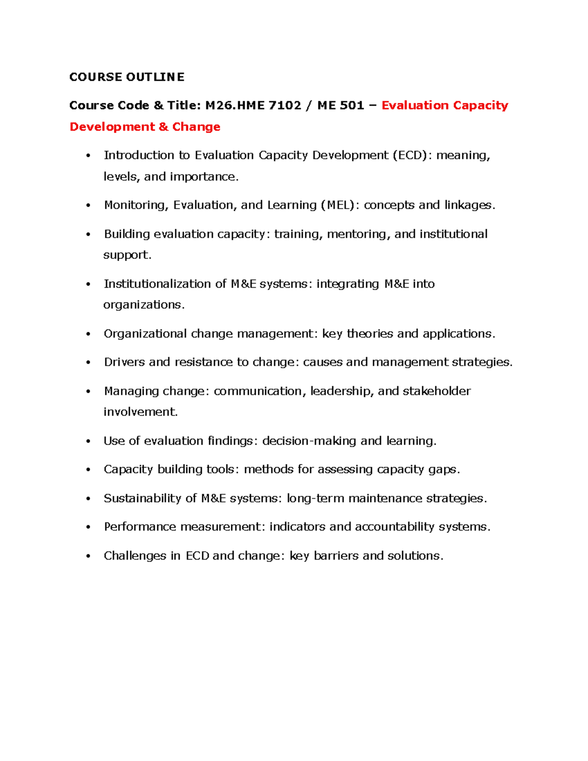 M26.HME 7102 ME 501: Evaluation Capacity Development Overview - Studocu
