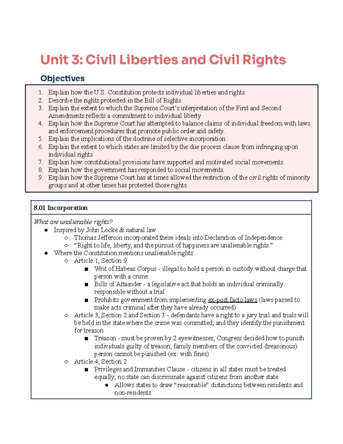 Civil Liberties and Civil Rights: Unit 3 Study Notes (8.01) - Studocu
