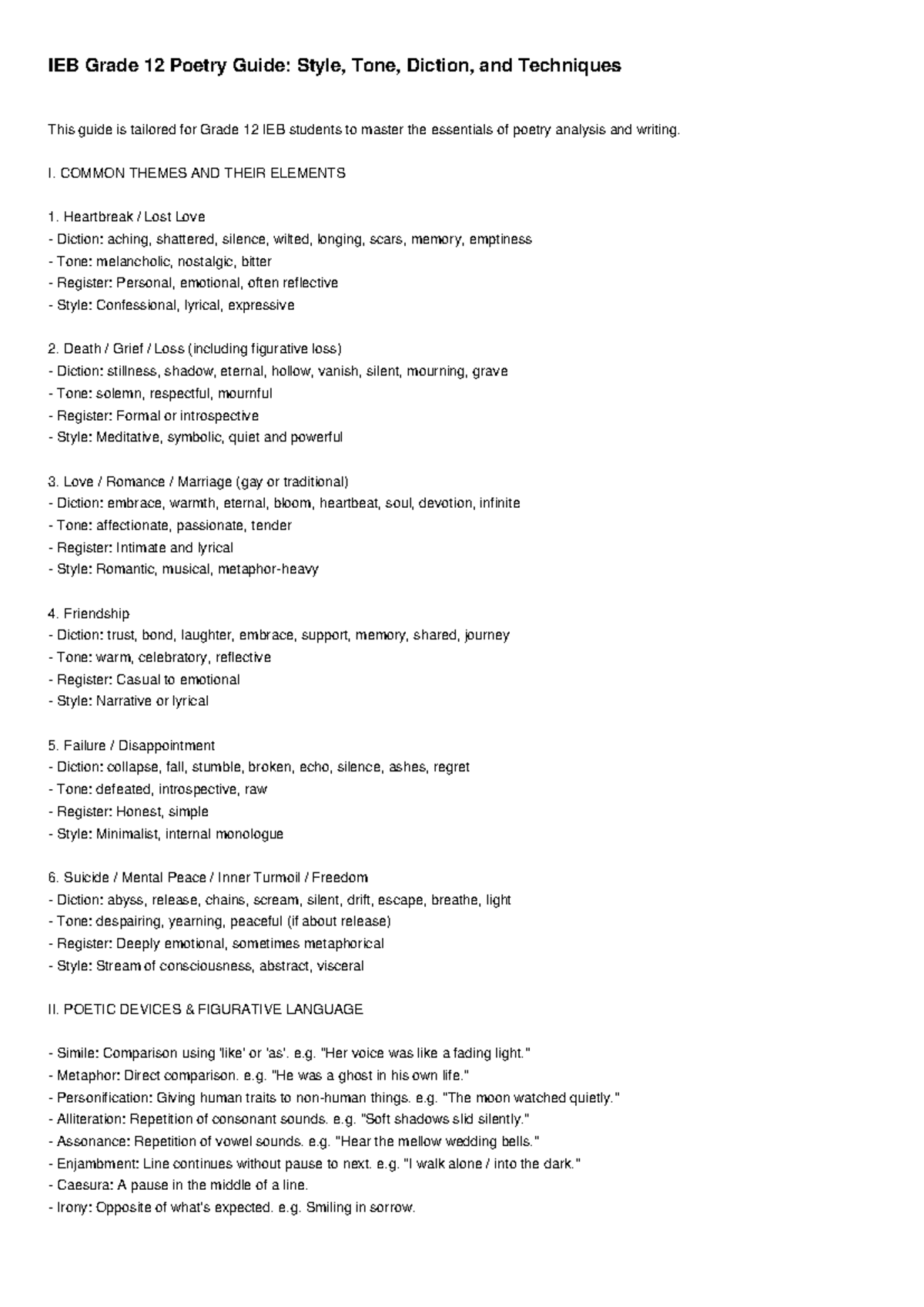 IEB Grade 12 Poetry Guide: Themes, Devices, and Analysis - Studocu