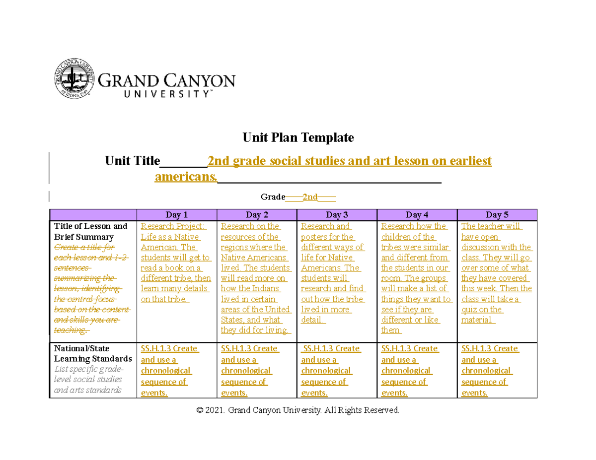 5 day lesson - course work - Unit Plan Template Unit Title_______2nd ...