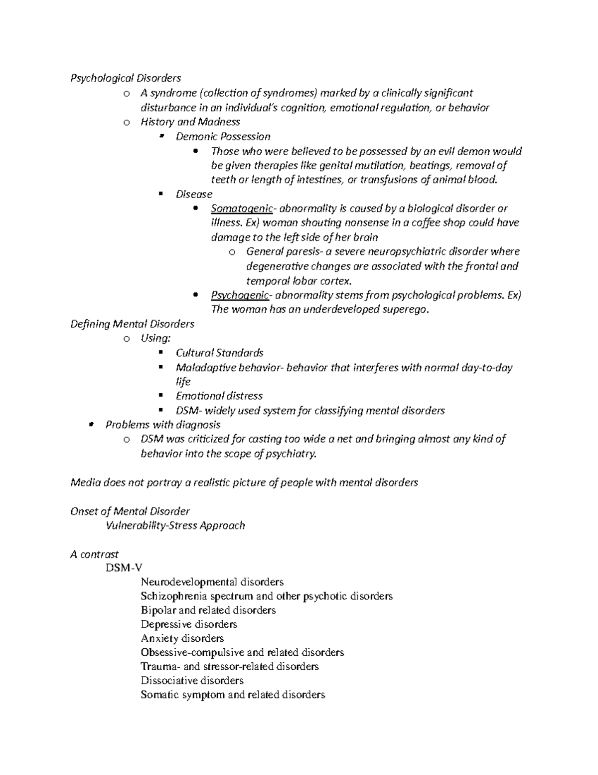 Psychological Disorders - Disease Somatogenic - abnormality is caused ...