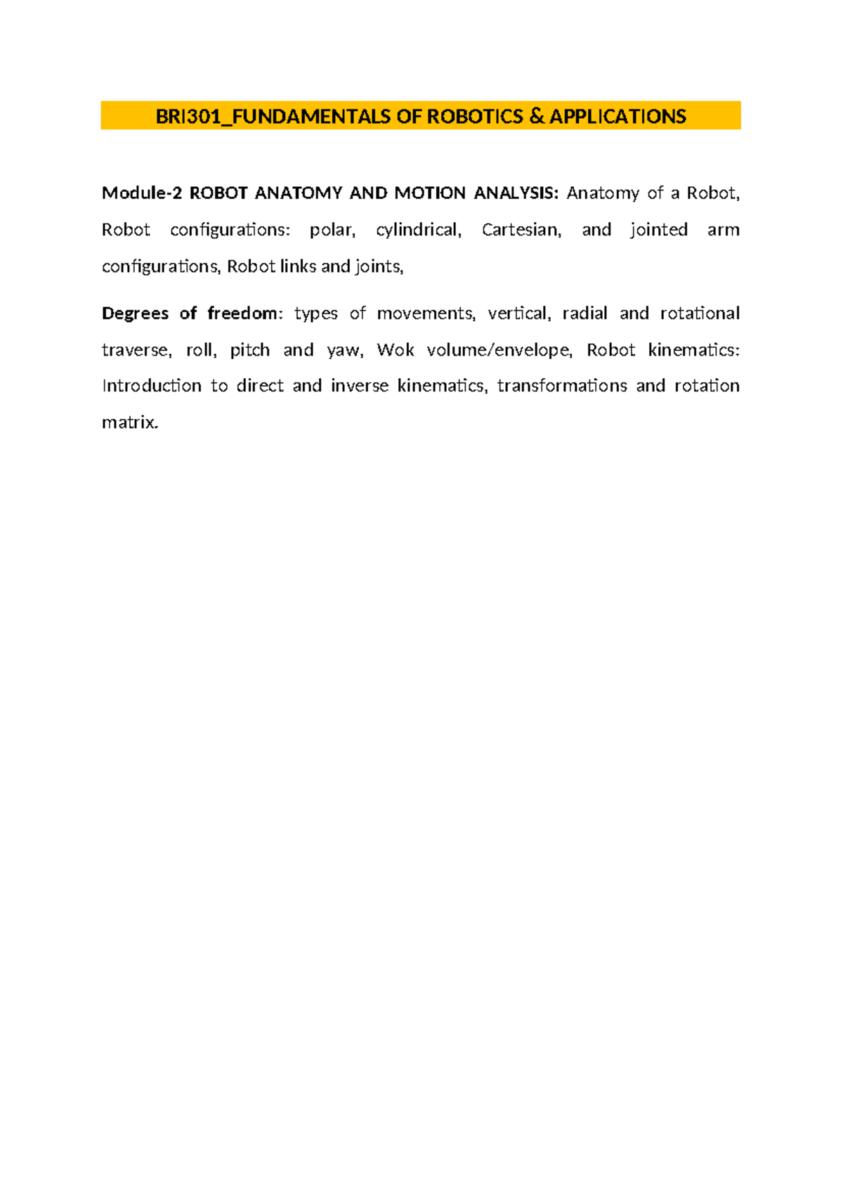 Module-2 Robot Anatomy AND Motion Analysis - Mechanical Engineering ...