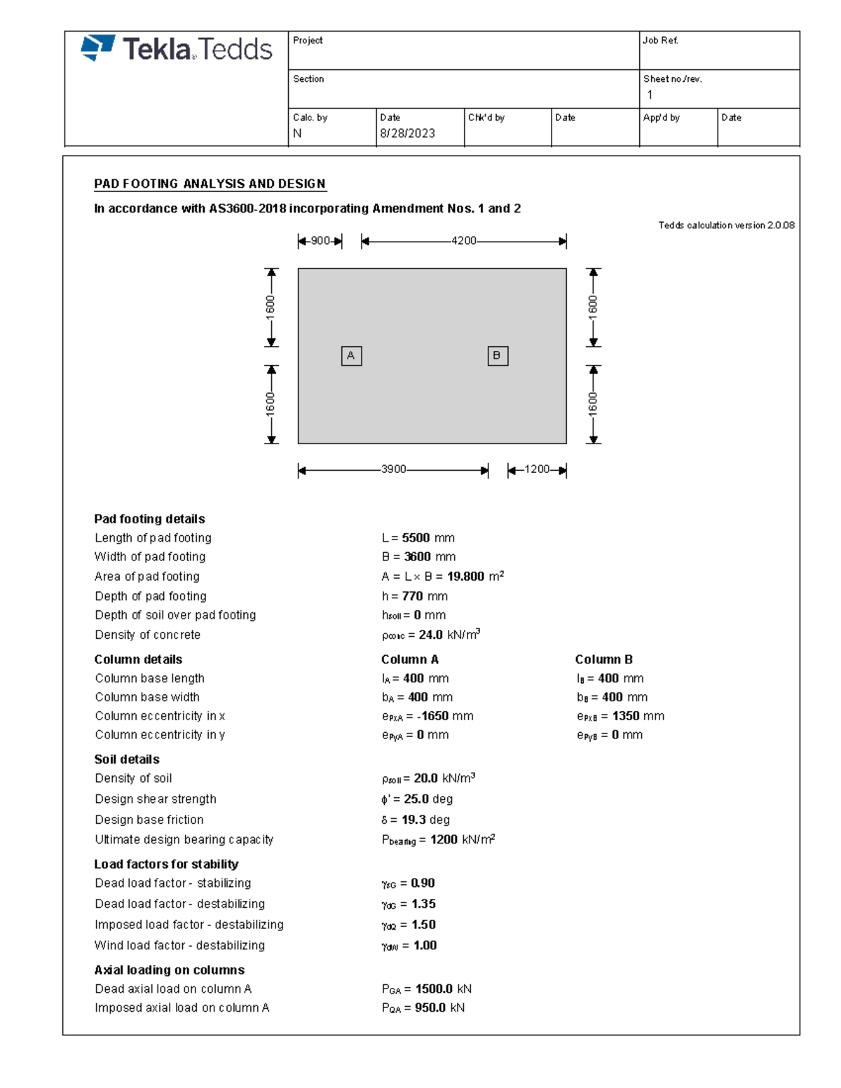 Pad Footing Design & Analysis Report (AS3600) - Studocu