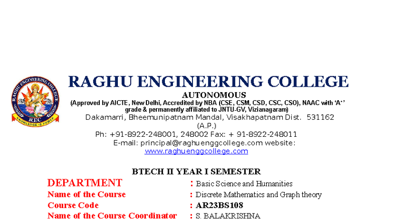 AR23-II-I Discrete Mathematics & Graph Theory Total Question Bank - Studocu