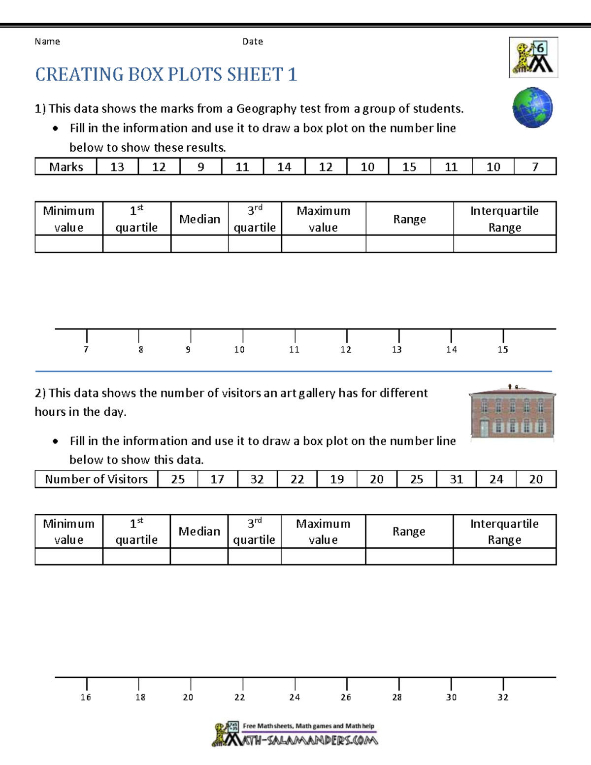 Unit 1 - Boxplots Extra Practice-1 - Name Date CREATING BOX PLOTS SHEET ...