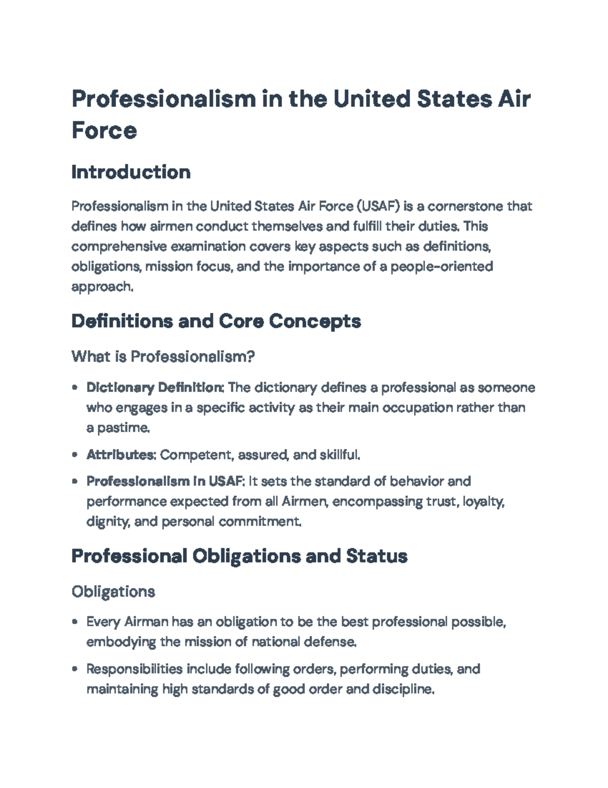 Professionalism in the USAF: Key Concepts & Commitments Overview - Studocu