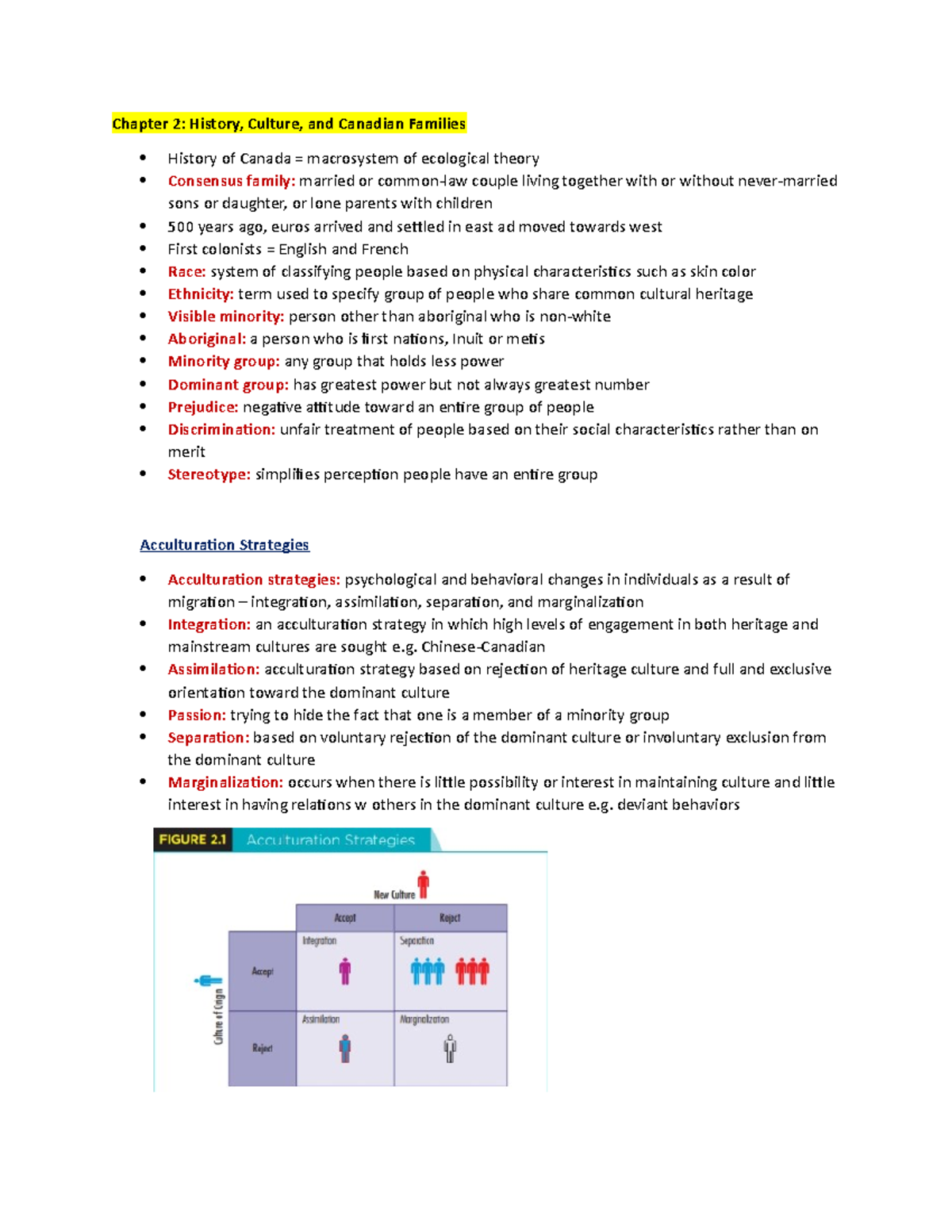 Chapter 2 Notes - Chapter 2: History, Culture, and Canadian Families ...